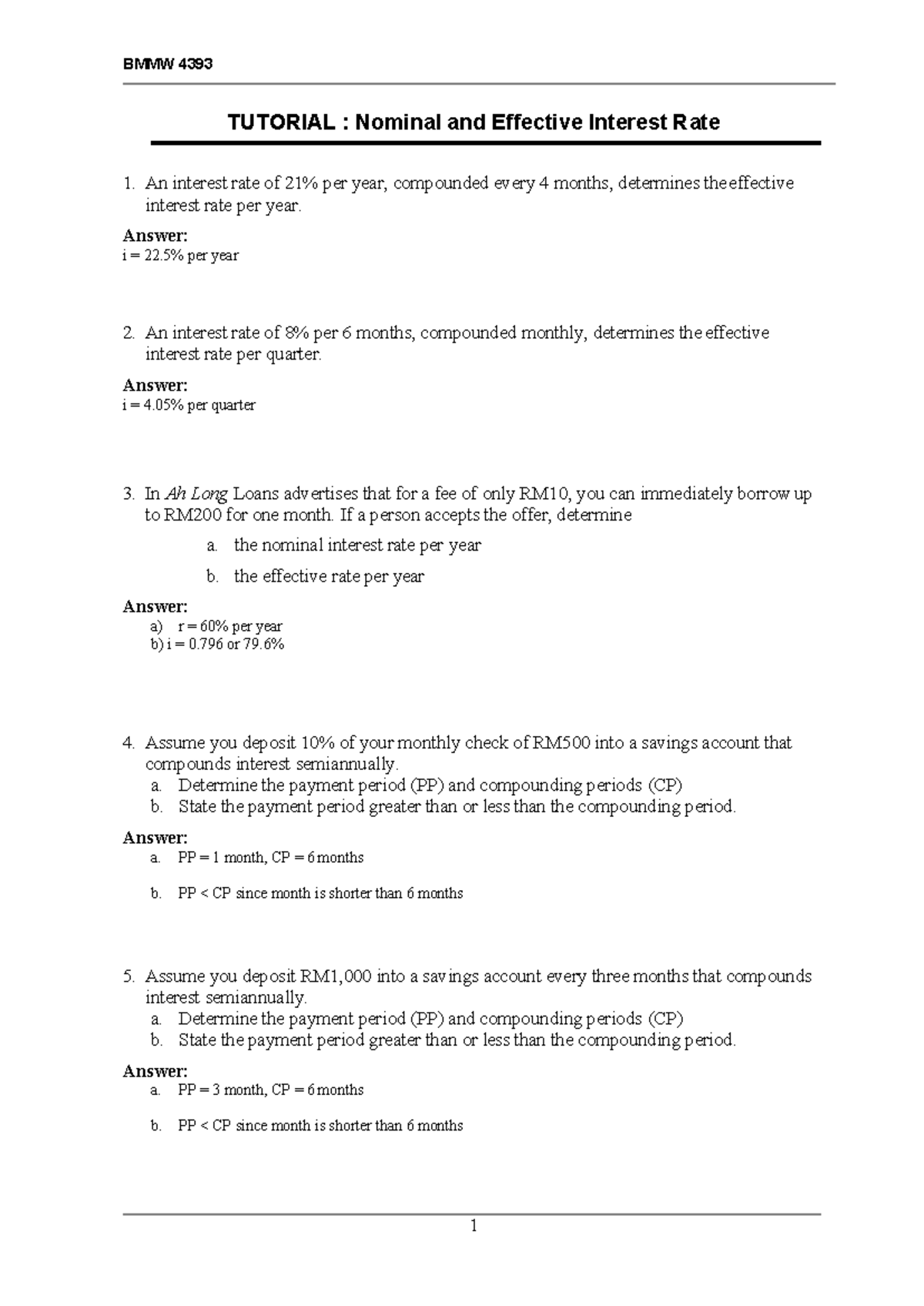 6 Tutorial Effective Interest Rate WHN - TUTORIAL : Nominal and ...