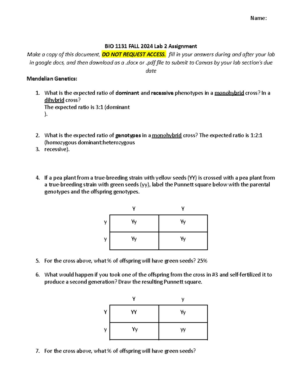 BIO 1131 Lab 2 Worksheet - Name: BIO 1131 FALL 2024 Lab 2 Assignment ...