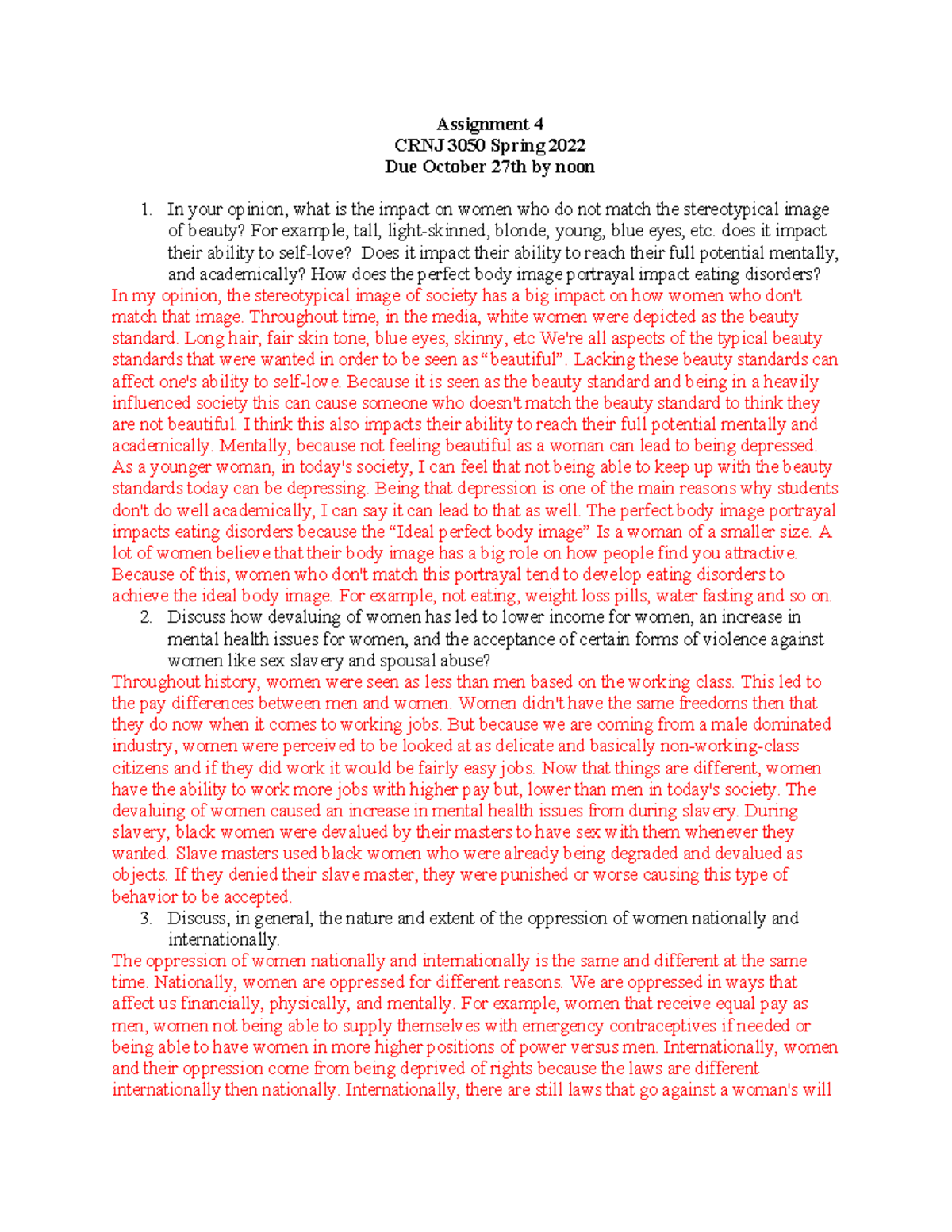 Assignment 4 CRMJ 3050 Fall 2022 - Assignment 4 CRNJ 3050 Spring 2022 Due October 27th by noon ...