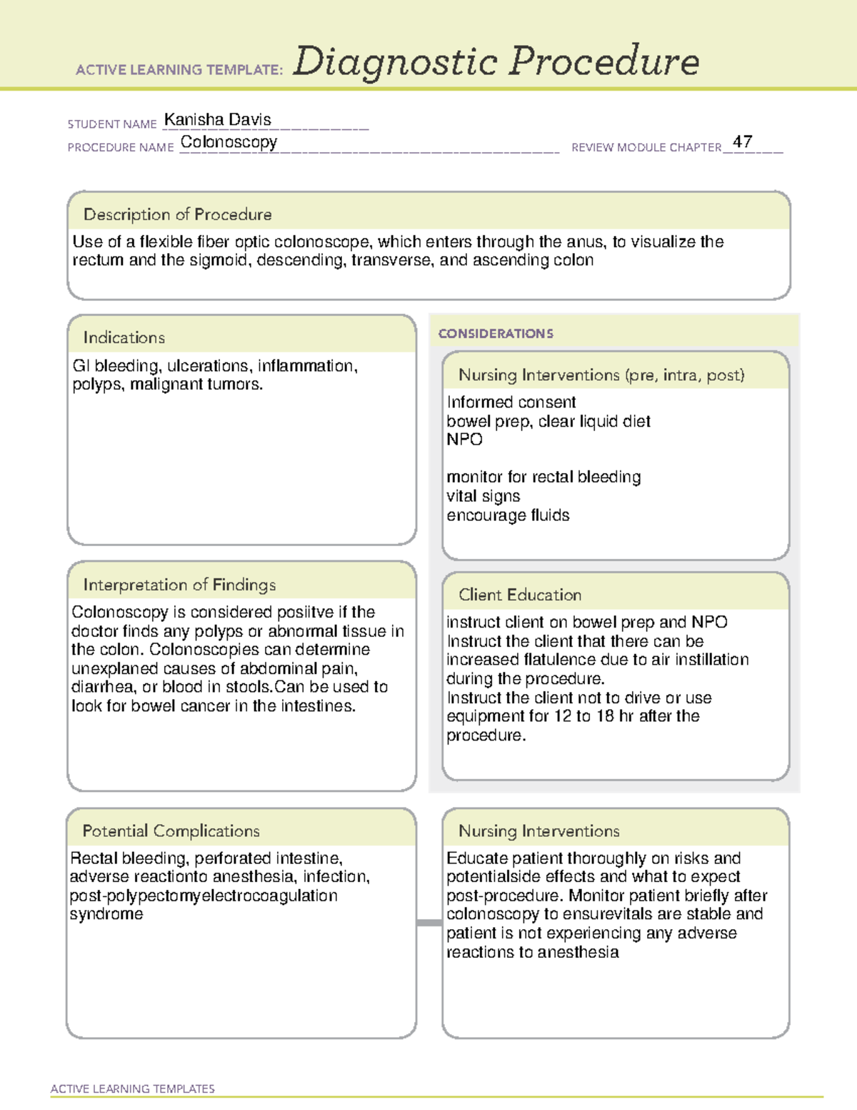 Diagnostic procedure colonoscopy - Nur210 - ACTIVE LEARNING TEMPLATES ...