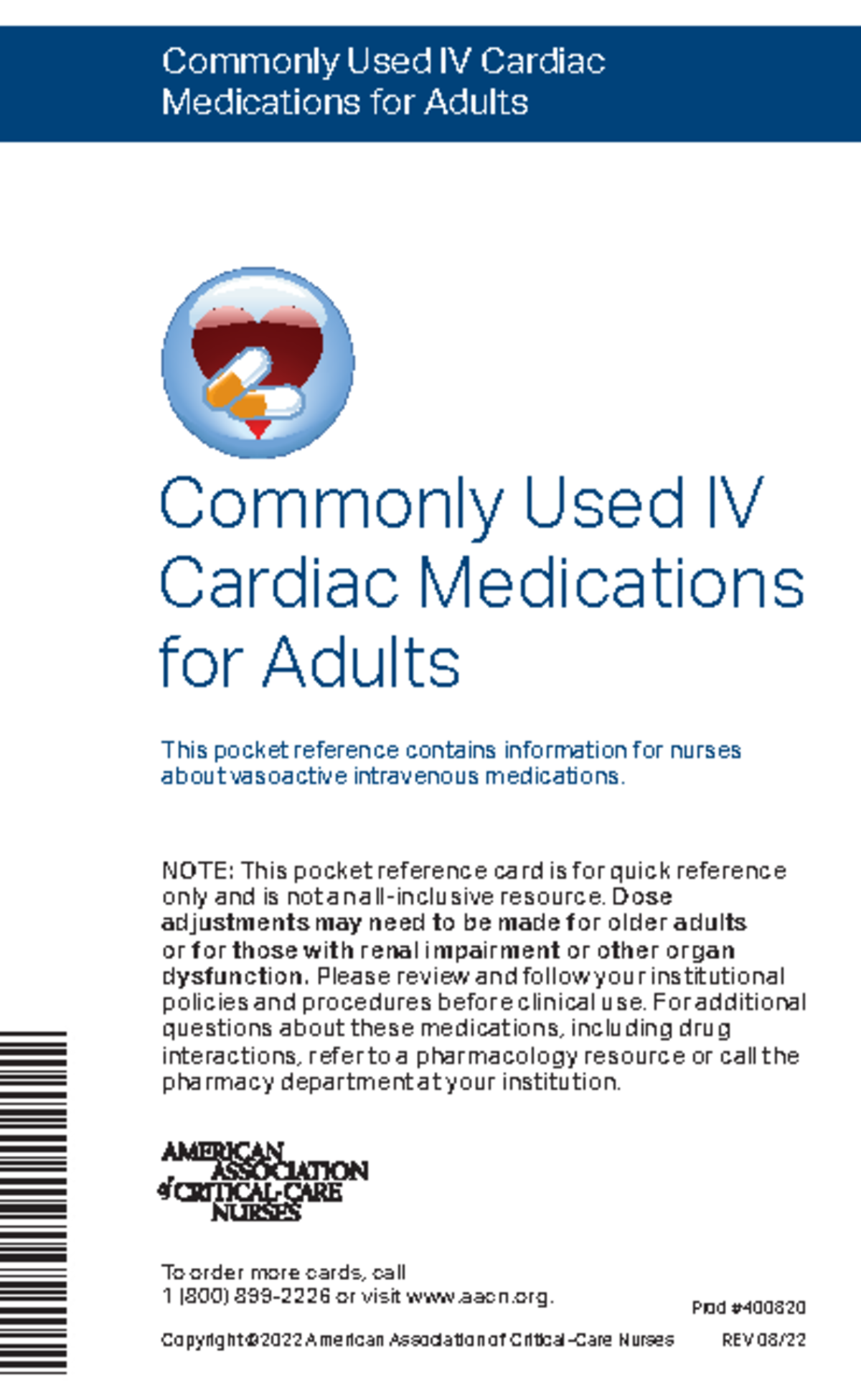 Commonly used iv cardiac medications for adults pocket reference card ...
