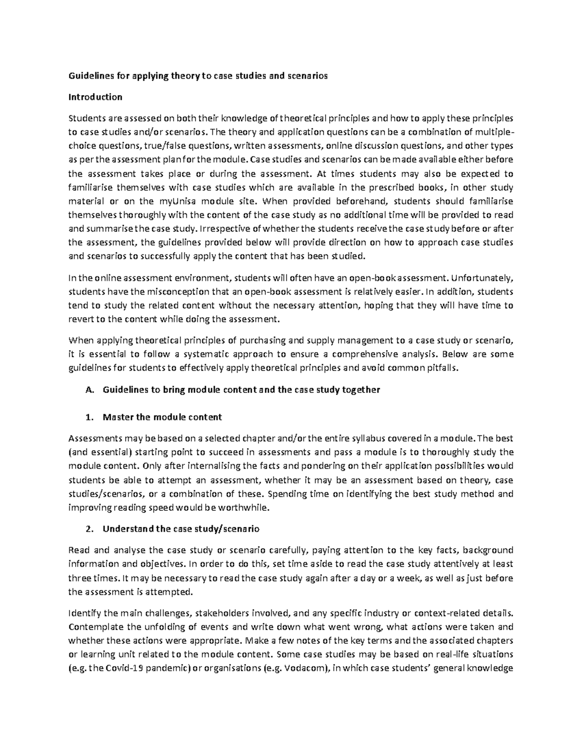 Guidelines for applying theory to cases and scenarios FIN - Guidelines ...