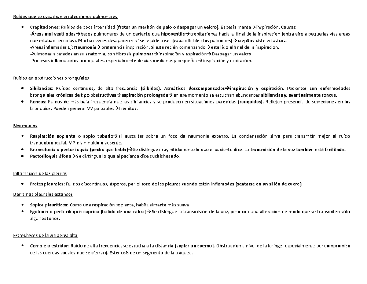 Ruidos pulmonares - Ruidos que se escuchan en afecciones pulmonares ...
