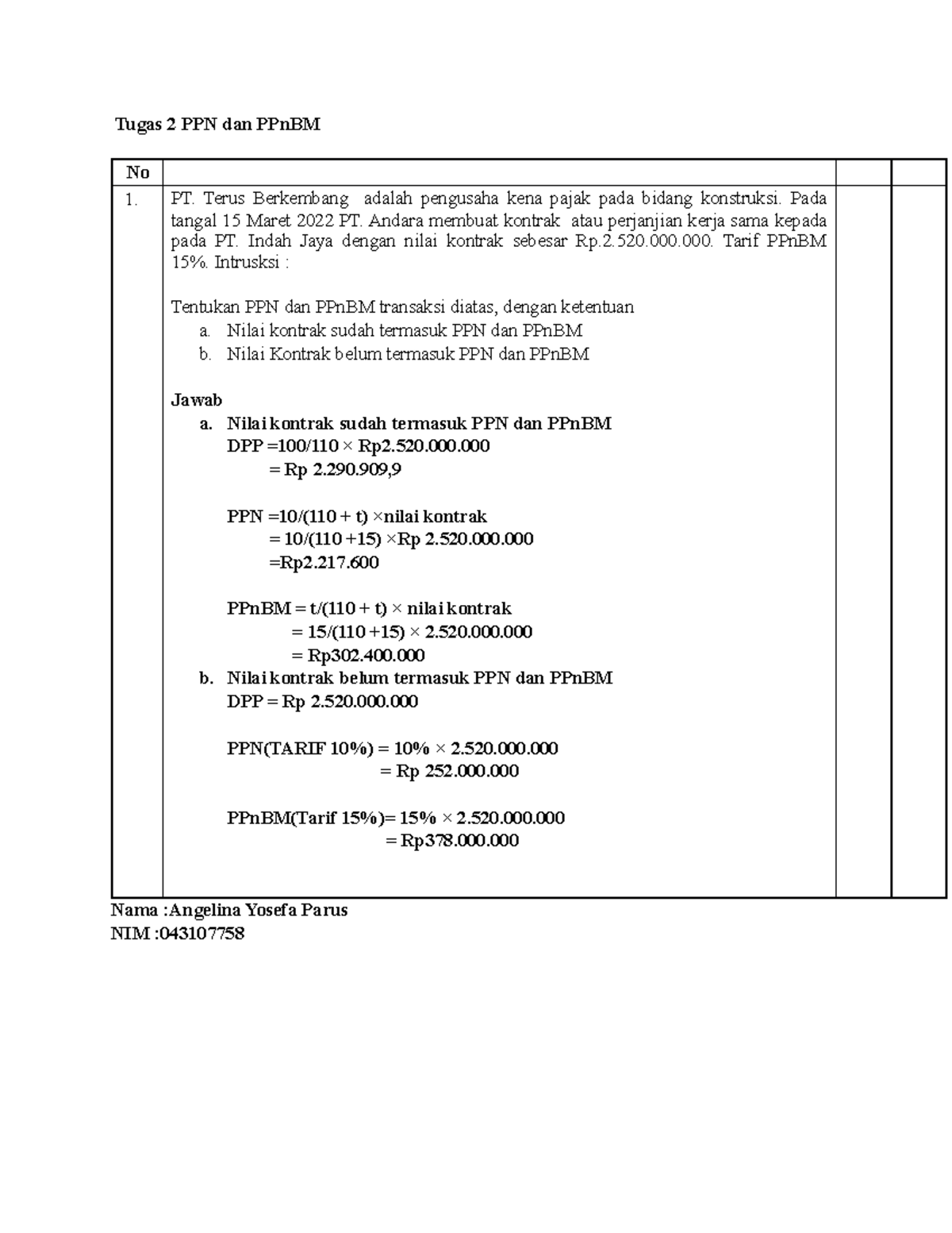 Tugas 2 Lab PPN dan PPn BM - Tugas 2 PPN dan PPnBM No PT. Terus ...