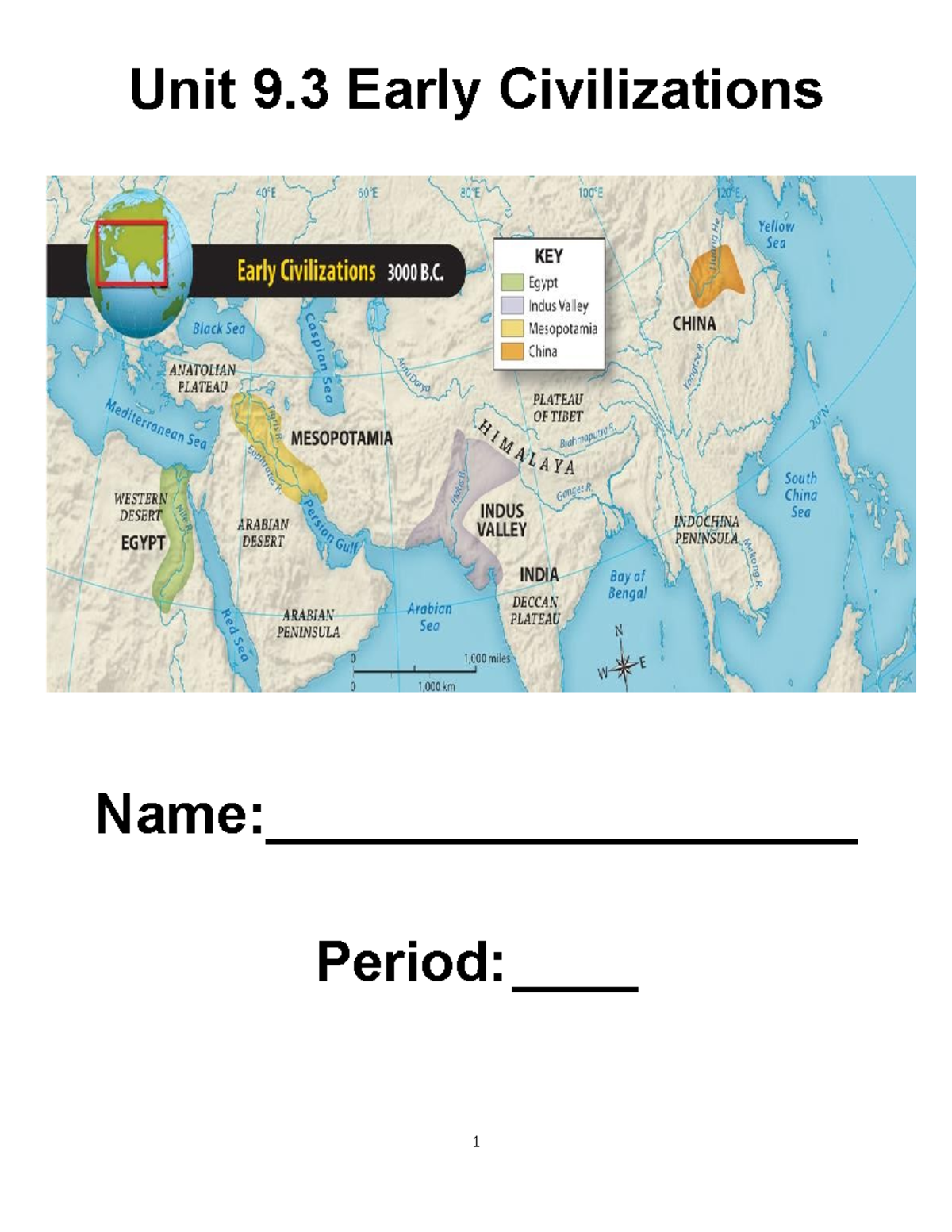 9 - EARLU CIVILATIONS , HISTORY - Unit 9 Early Civilizations Name ...