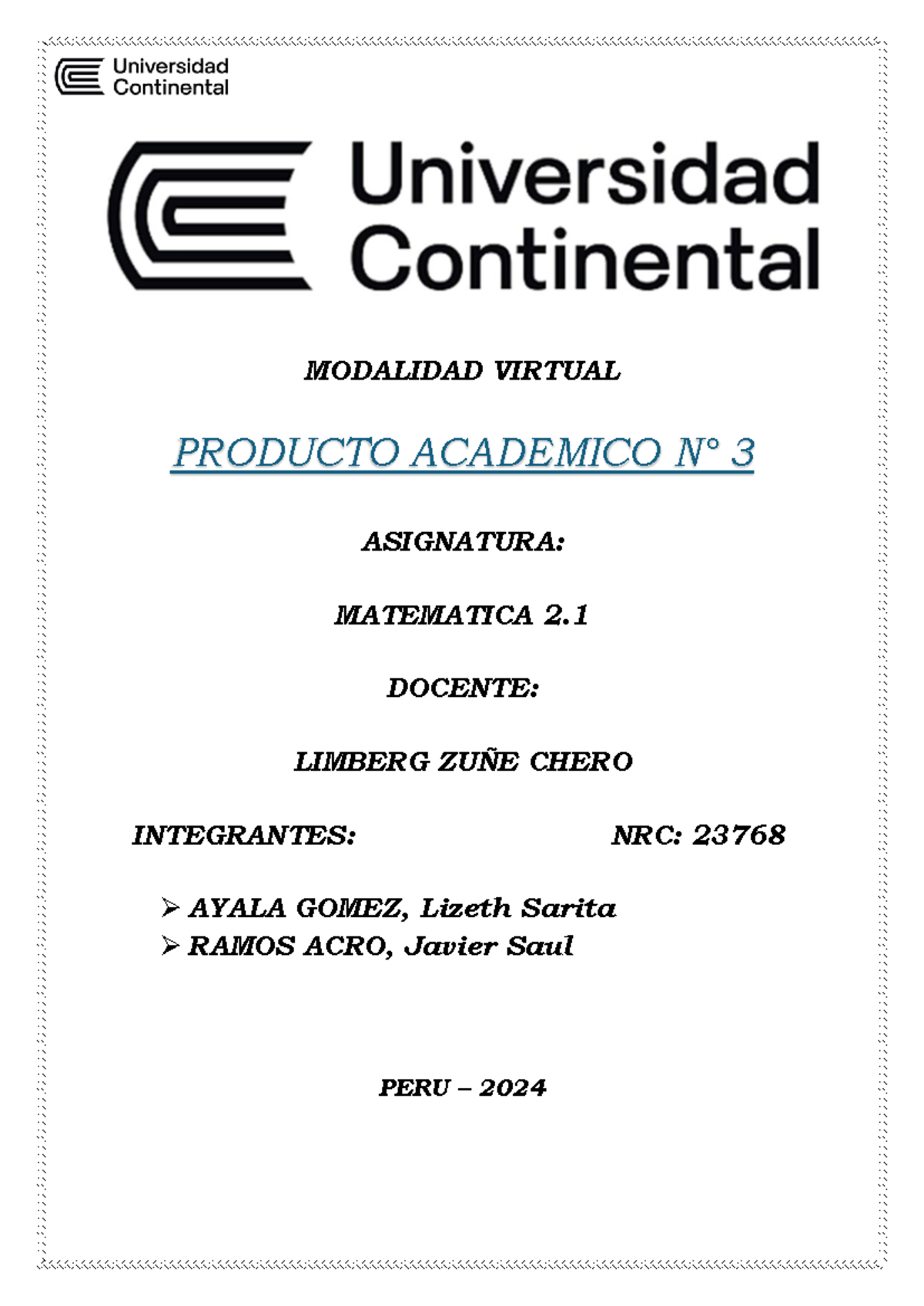 Matematica - 2.1 PA3 - NRC 23768 - MODALIDAD VIRTUAL PRODUCTO ACADEMICO N° 3 ASIGNATURA ...