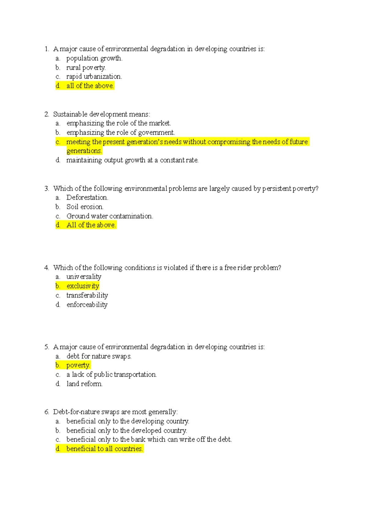 ECON2560 week 6 questions - A major cause of environmental degradation ...
