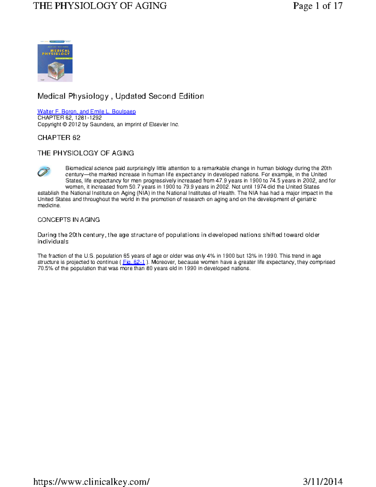 Physiology - Lecture - Supplement - Boron Chapter 62 - Medical ...