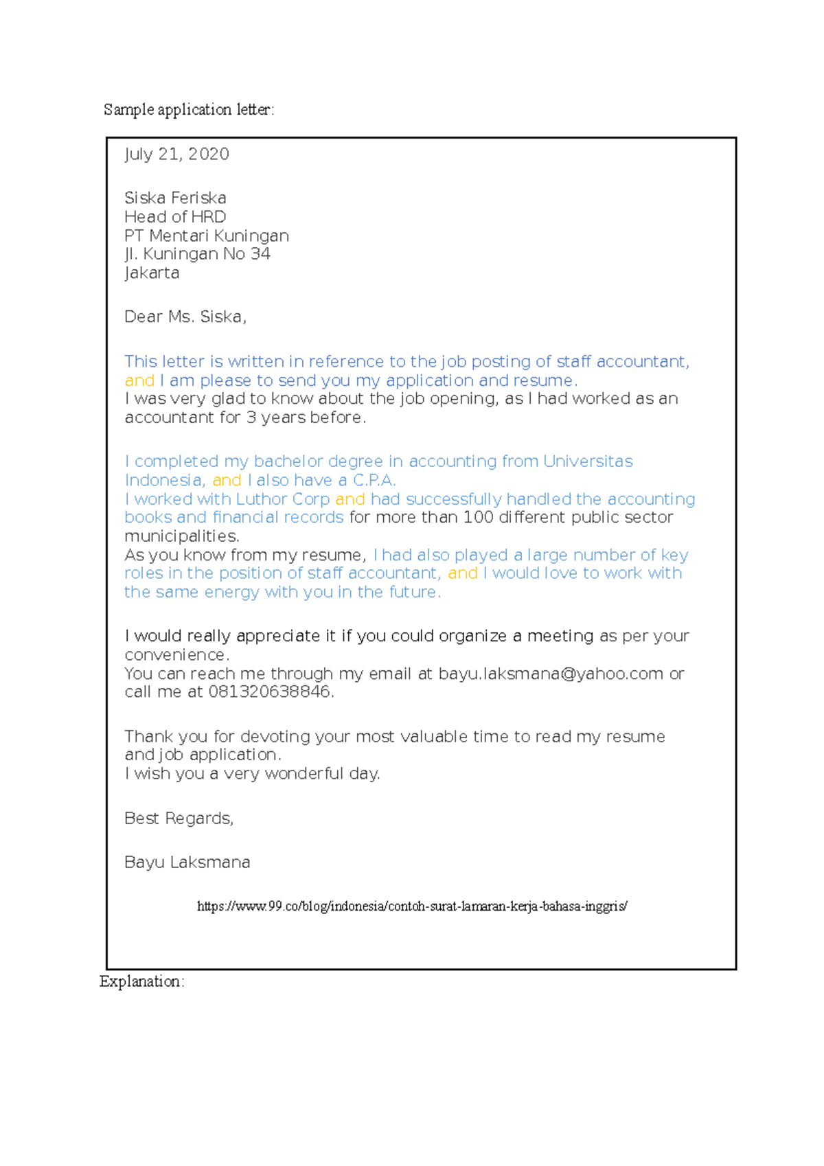 UTS English IV - Versi Bahasa Inggris - Sample application letter: July ...