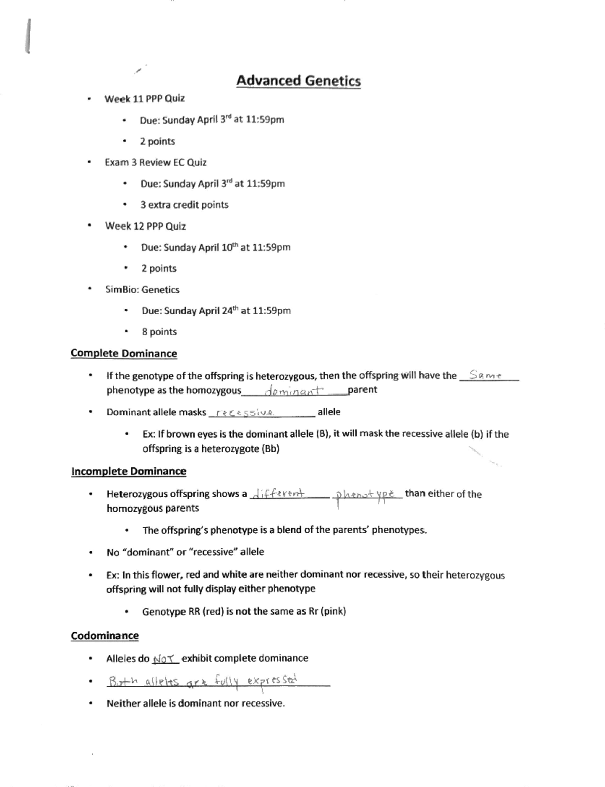 Advanced Genetics - BSC 1010 - Studocu