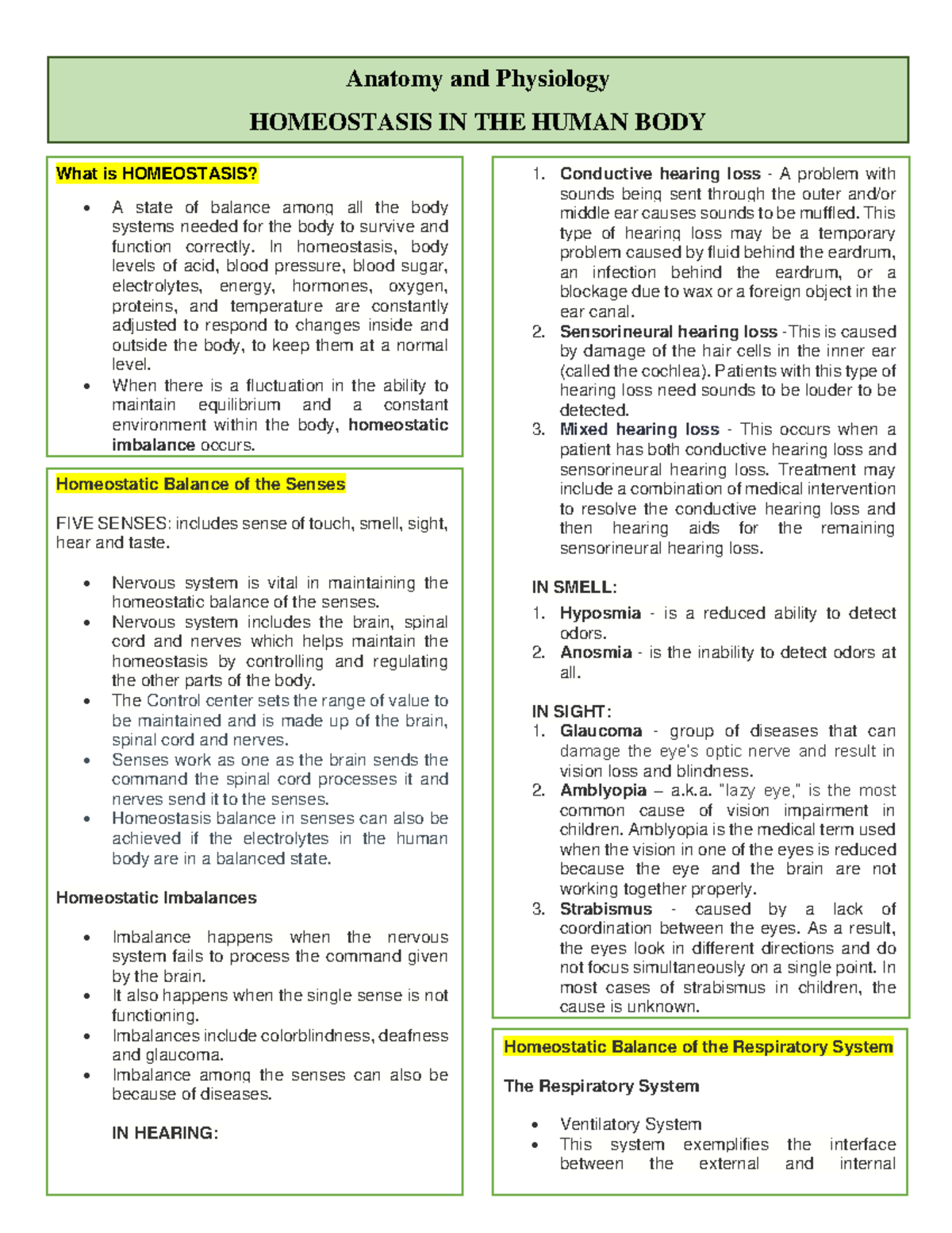 Group B - The Body System's Homeostatic Balance [Handout] - Anatomy and ...