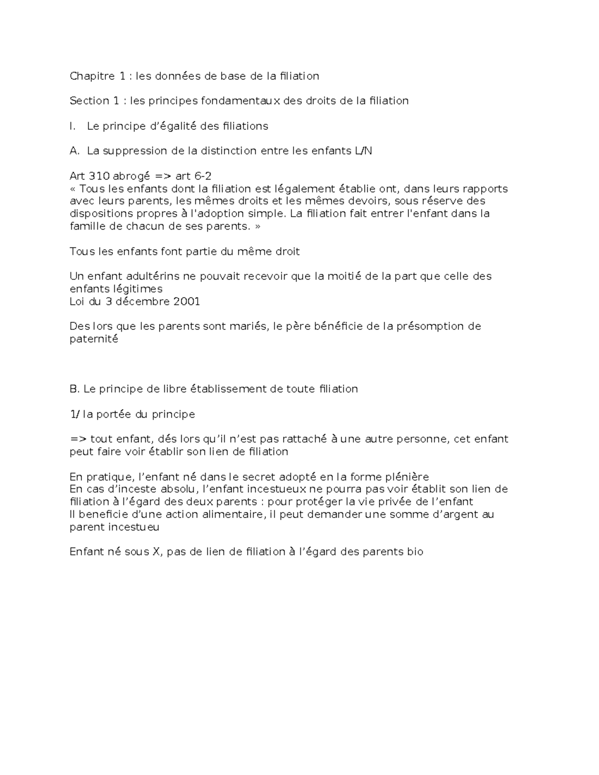 La filiation - Chapitre 1 : les données de base de la filiation Section ...