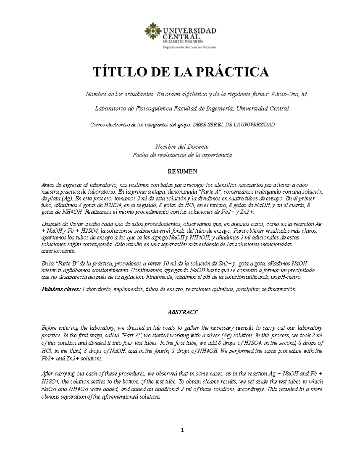 Formato Informes - TÍTULO DE LA PRÁCTICA Nombre de los estudiantes. En ...