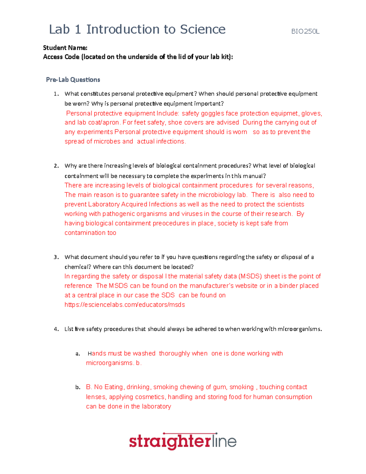 BIO250L+V2+Lab+1 Complete DOC - 1 Introduction to Science Student Name ...
