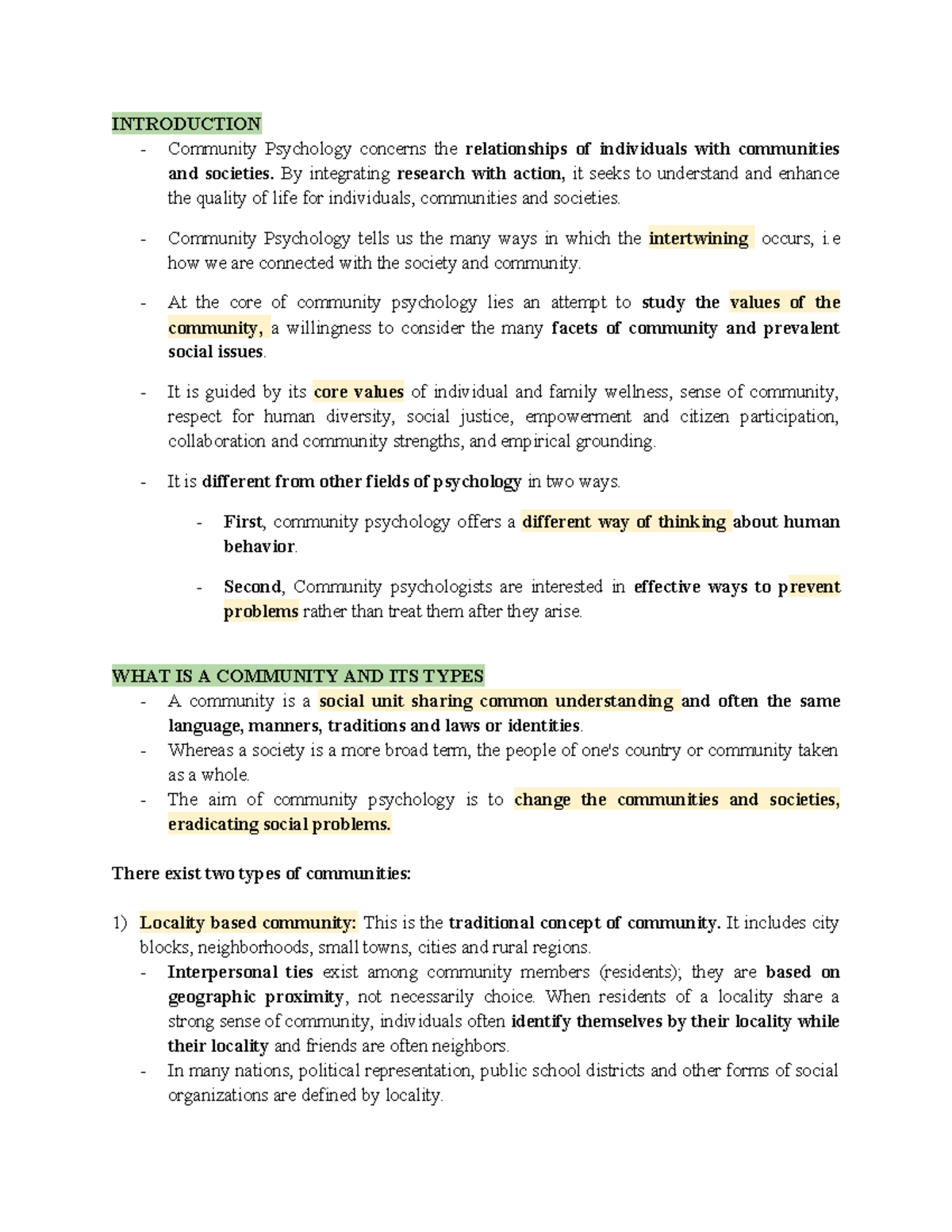 Community psychology unit 1 - INTRODUCTION Community Psychology ...