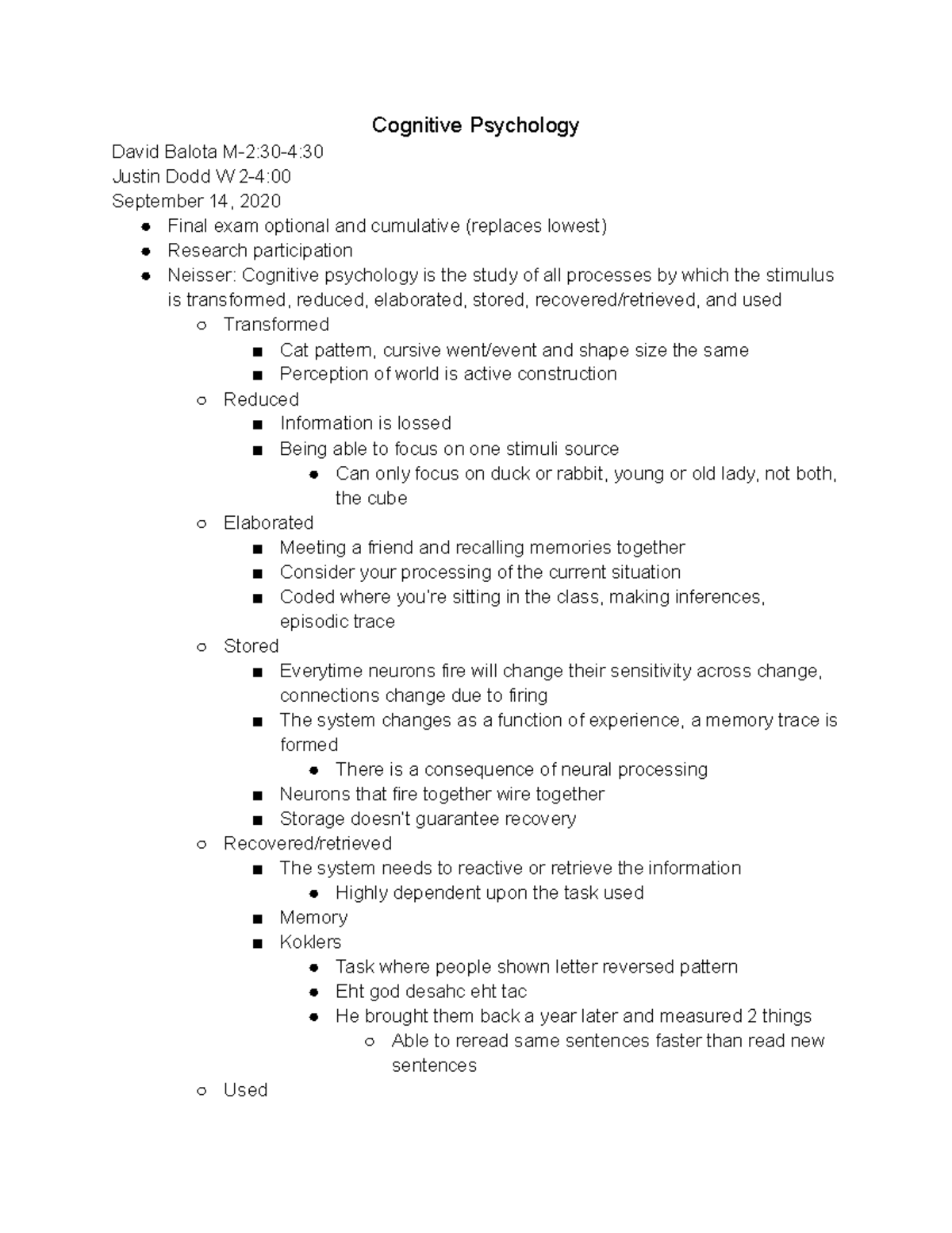 Cognitive Psychology - Lecture notes First Unit - Cognitive Psychology ...