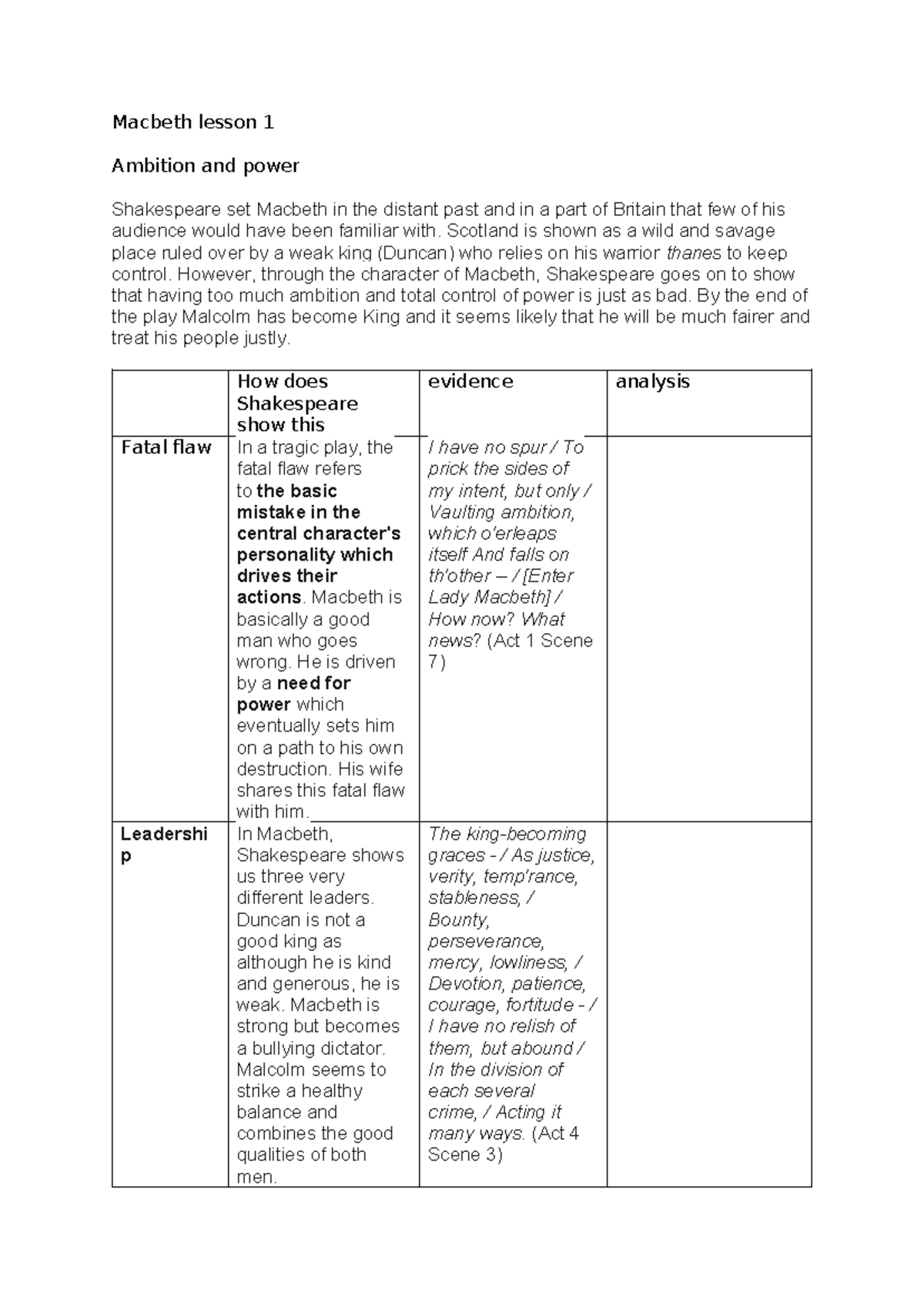 Macbeth lesson 1 - Scotland is shown as a wild and savage place ruled ...
