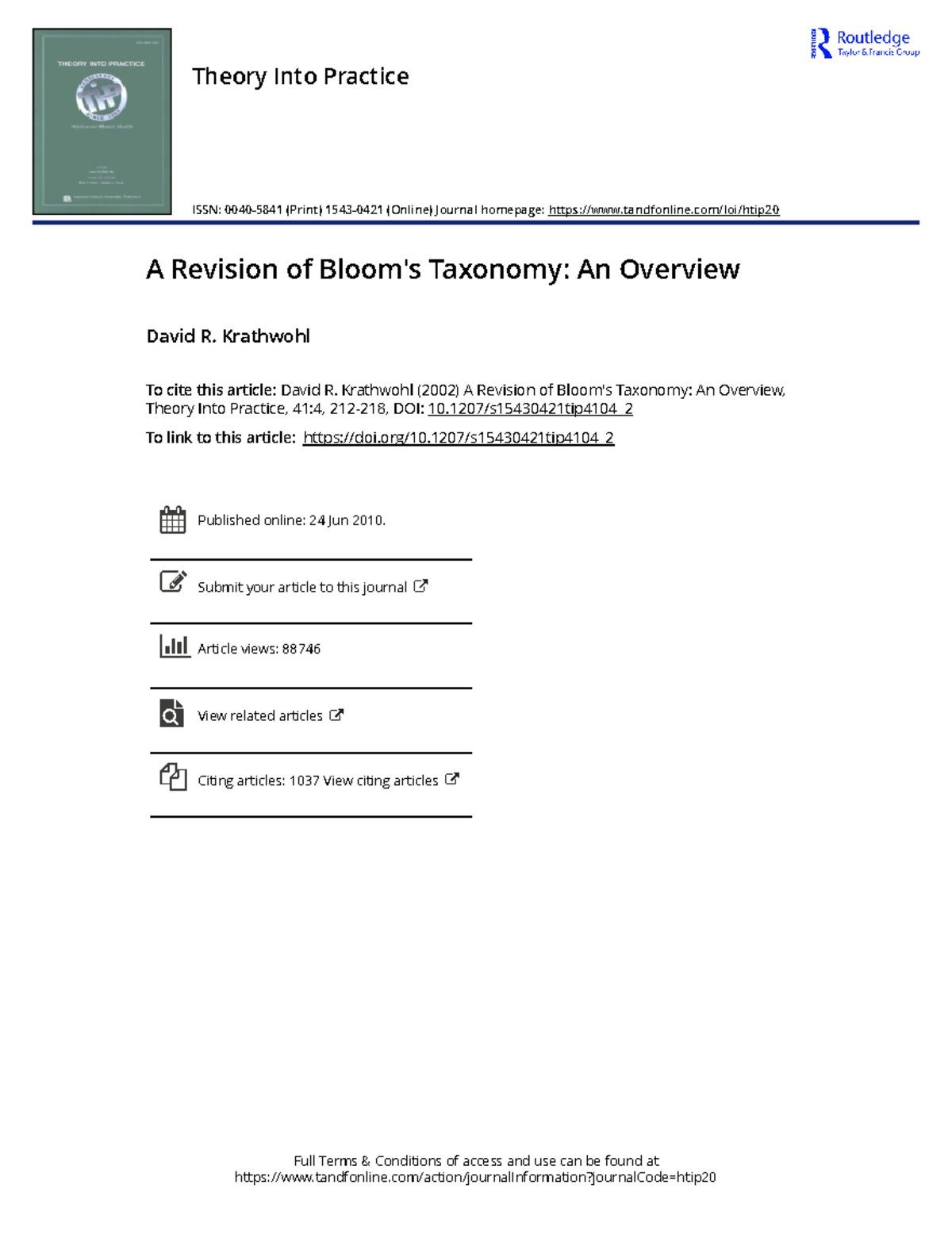 Bloom s Taxonomy research paper - Full Terms & Conditions of access and ...