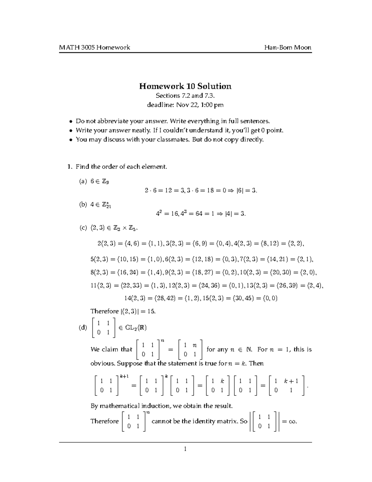 Homework 10 sol - MATH 3005 Homework Han-Bom Moon Homework 10 Solution ...