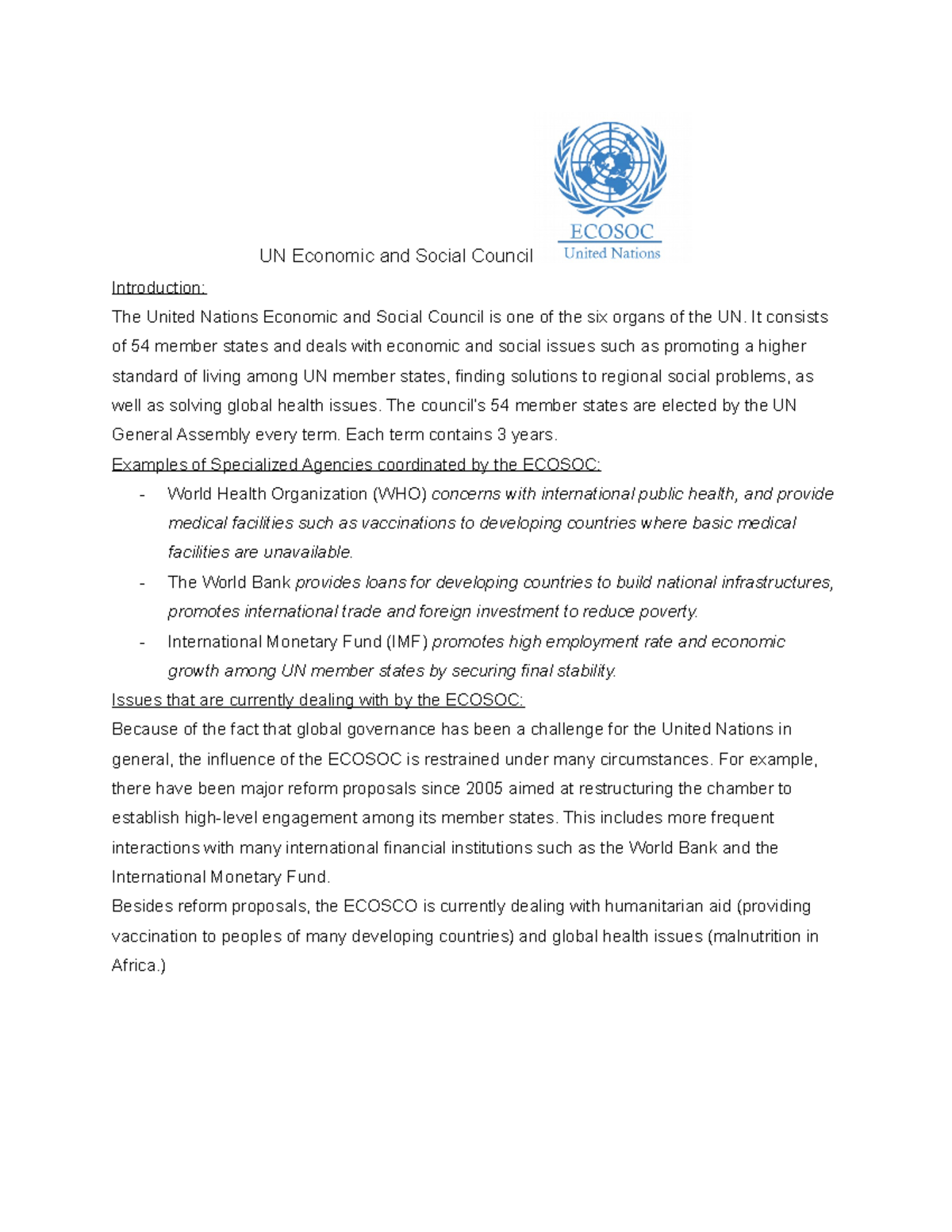 UN Economic and Social Council - UN Economic and Social Council ...