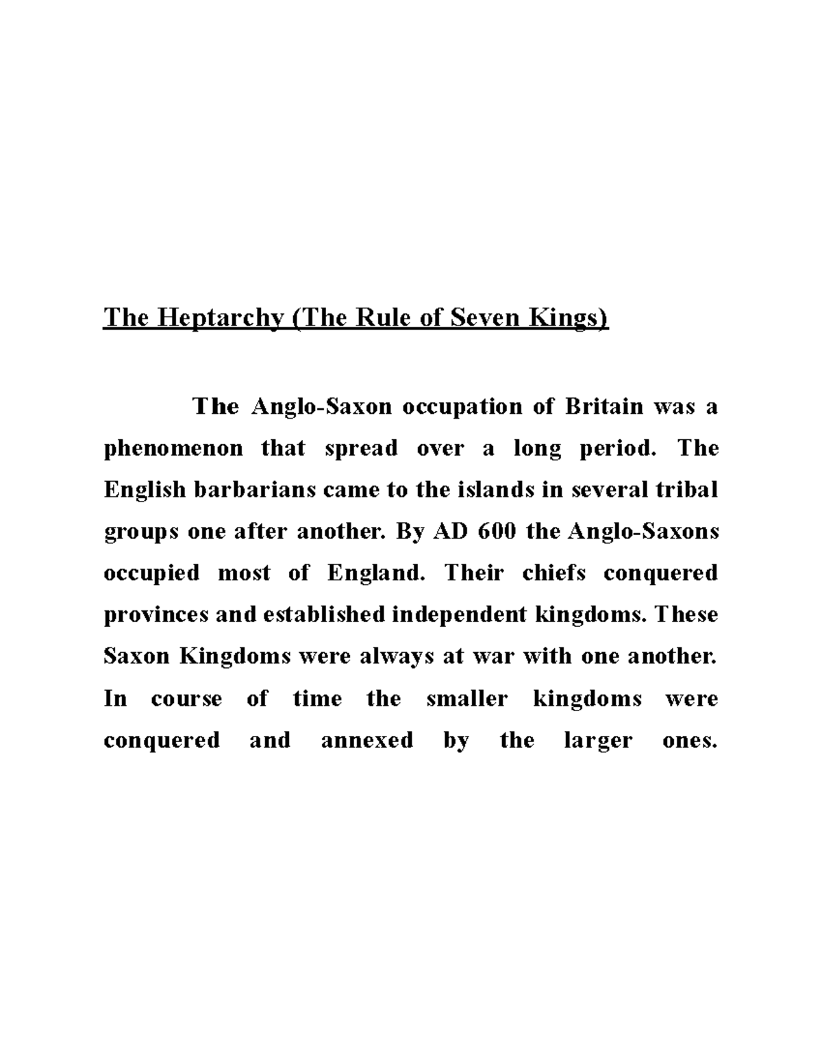 The heptarcy - Detailed lecture note - The Heptarchy (The Rule of Seven ...