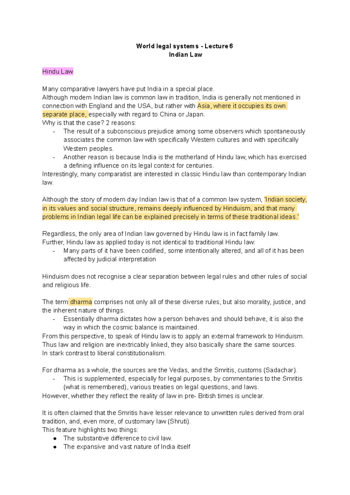 World legal systems - Lecture 6 - Although modern Indian law is common ...