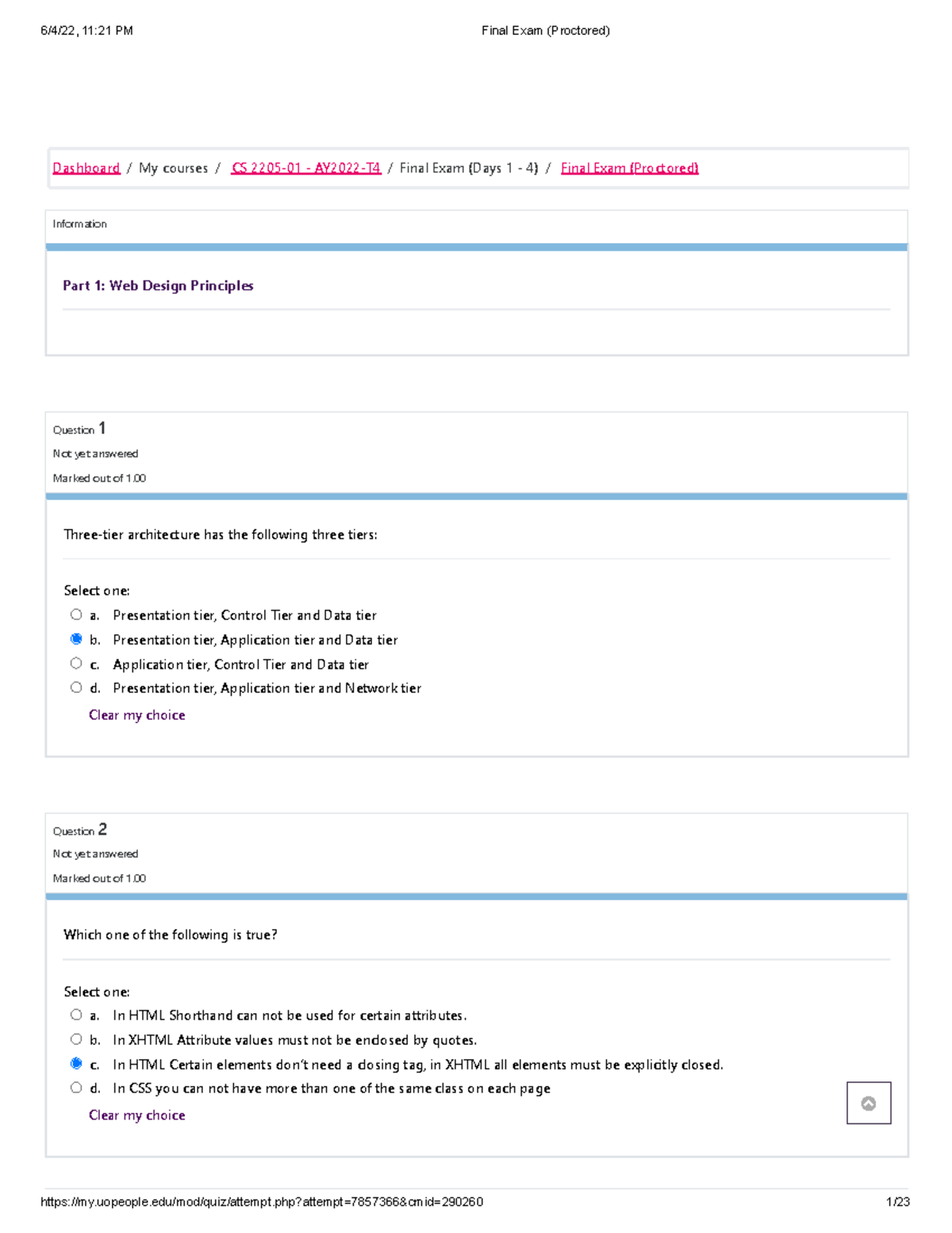 Final Exam (Proctored) web2 - Information Question 1 Not yet answered ...