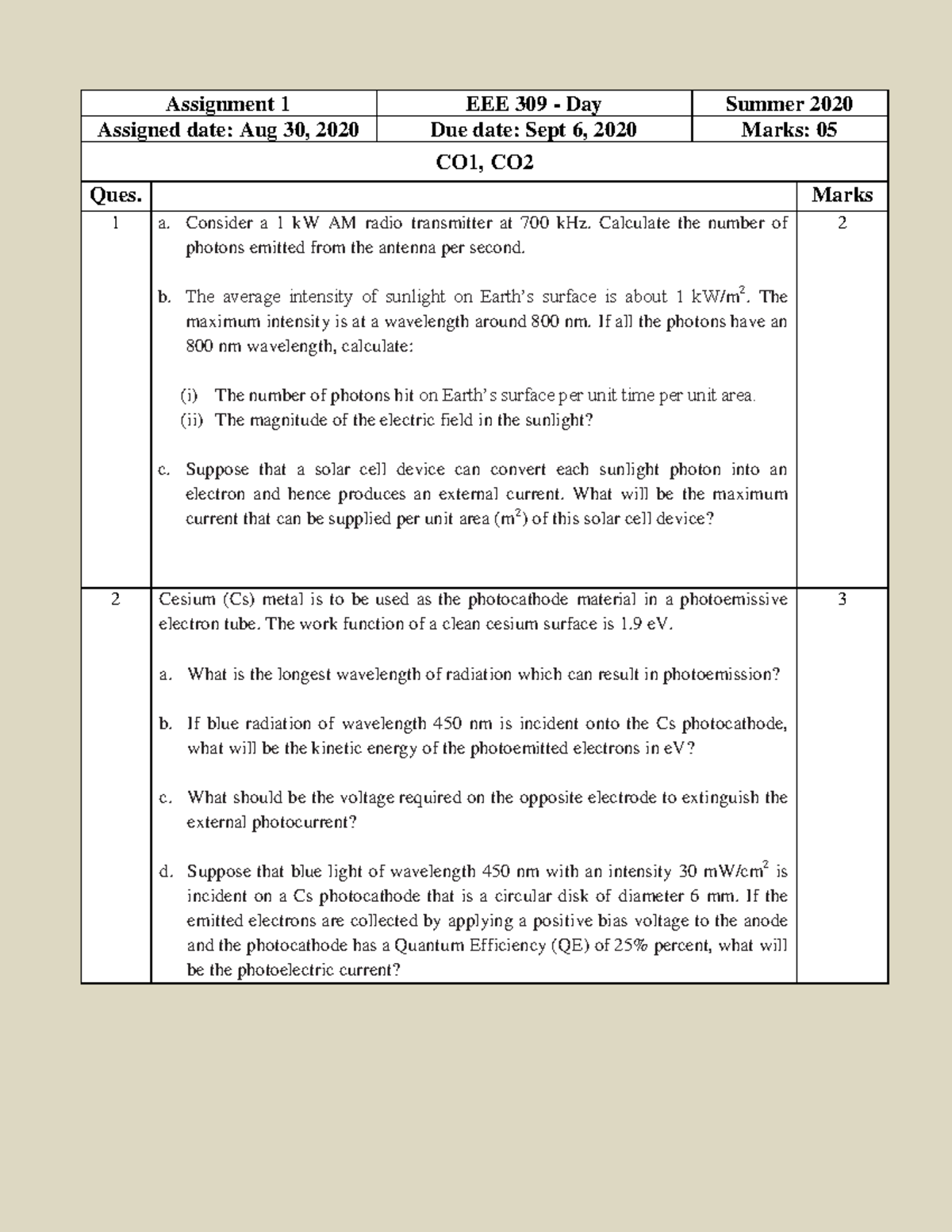 assignment for eee Couse - Assignment 1 EEE 309 - Day Summer 2020 ...