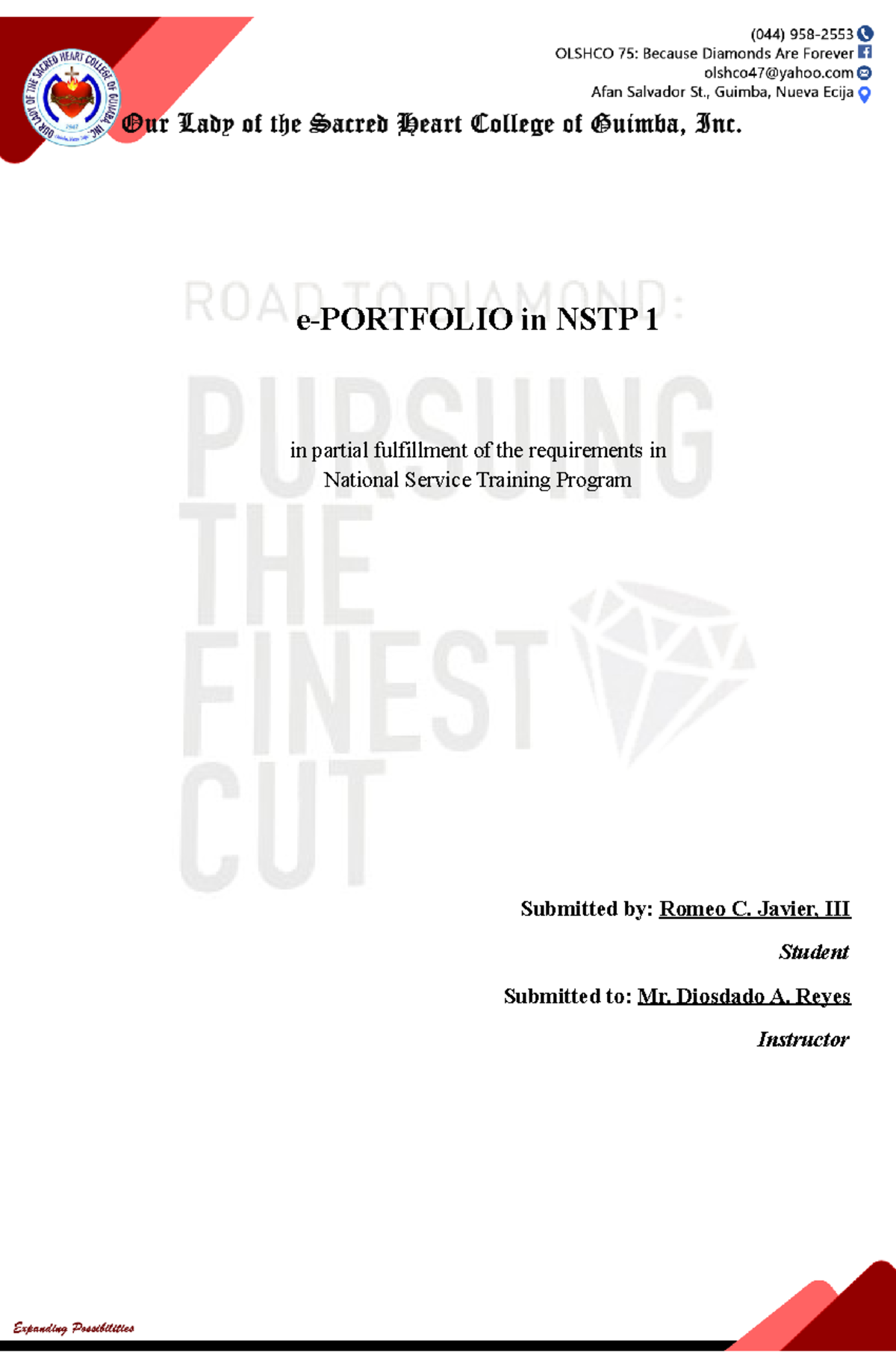 NTSP-Portfolio - Grade: 11 - e-PORTFOLIO in NSTP 1 in partial ...