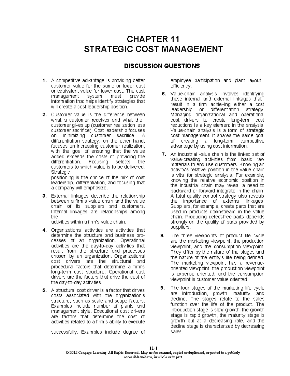 HMCost 3e SM Ch11 - CHAPTER 11 STRATEGIC COST MANAGEMENT DISCUSSION ...