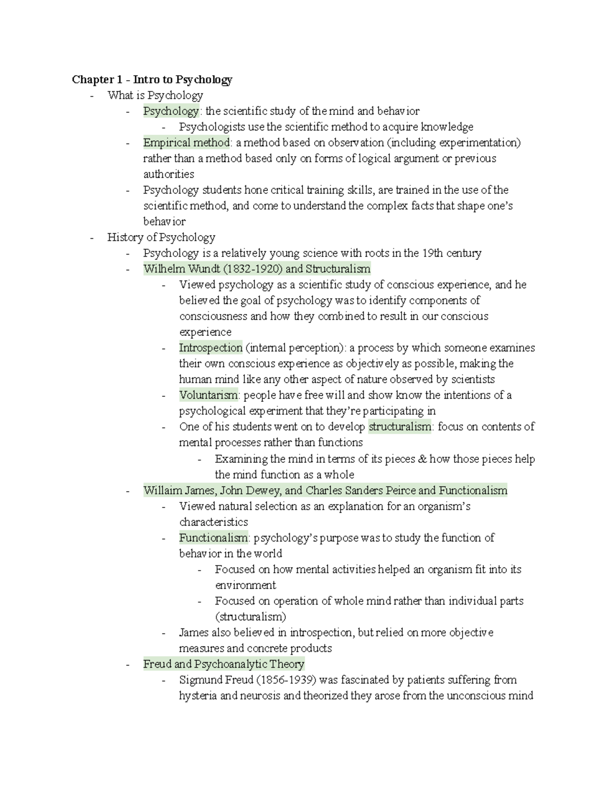 Psych 202 notes - Chapter 1 - Intro to Psychology - What is Psychology ...