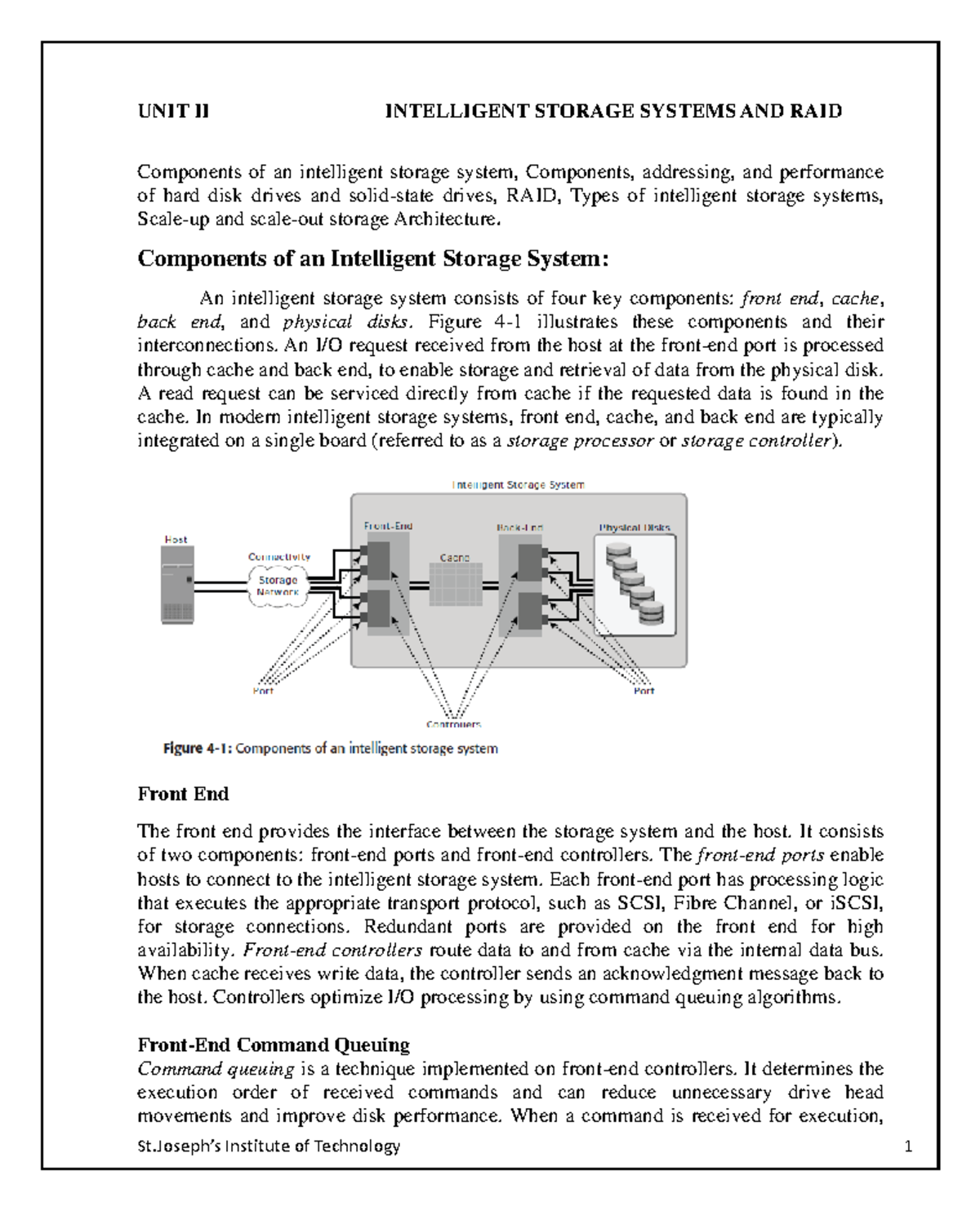 UNIT II-notes for storage - UNIT II INTELLIGENT STORAGE SYSTEMS AND ...