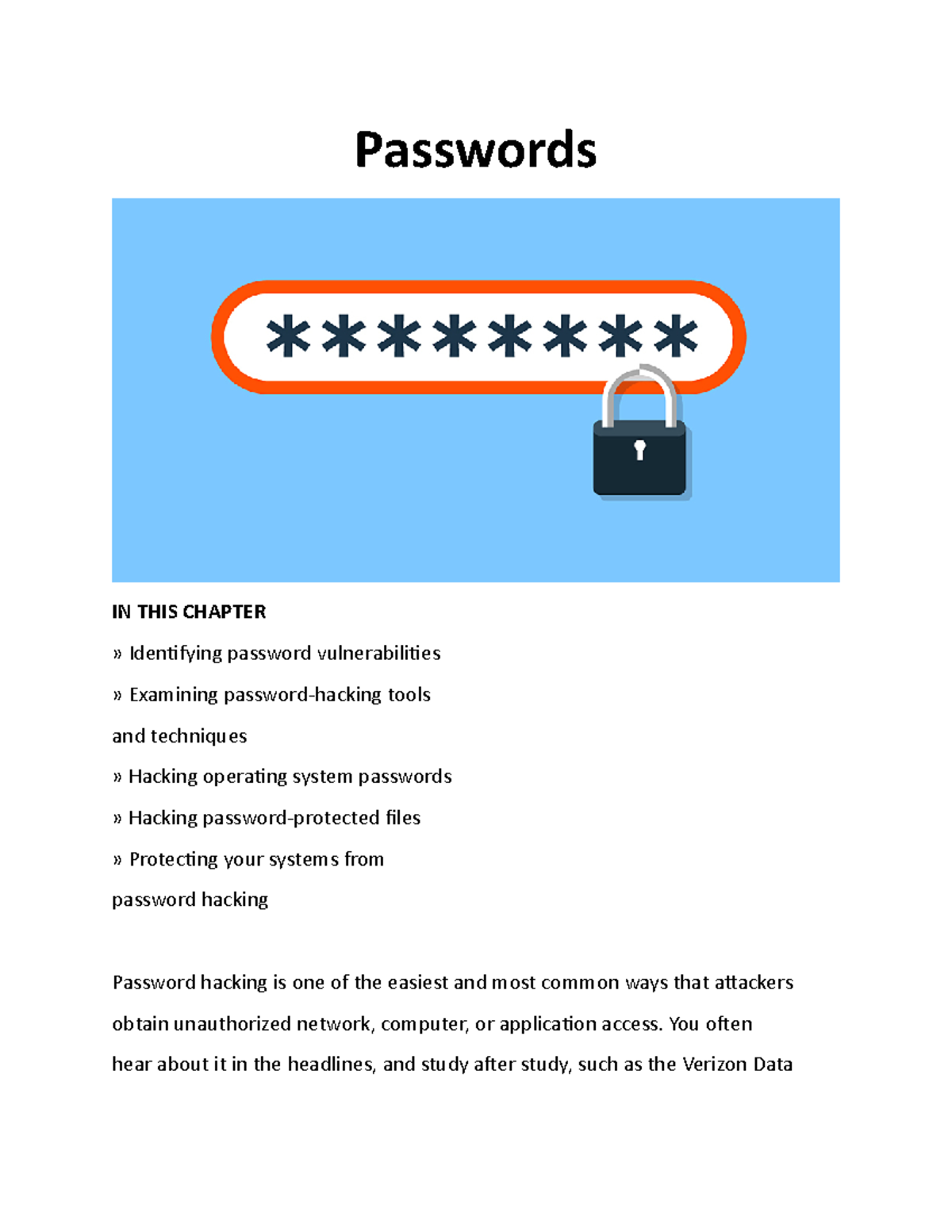 Passwords - Passwords IN THIS CHAPTER » Identifying password ...