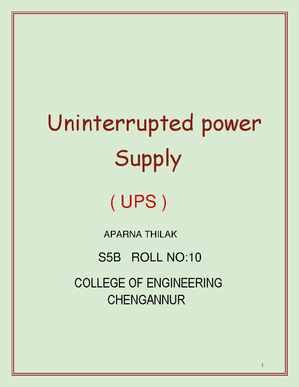 UPS individual project - Uninterrupted power Supply ( UPS ) APARNA ...