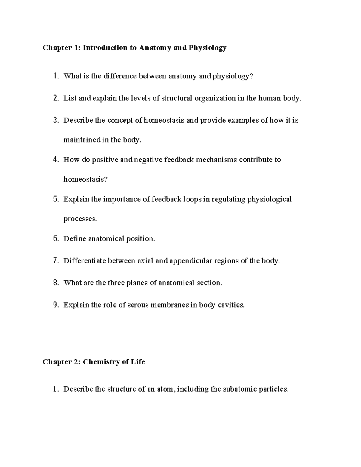 Anatomy and Physiolgy questions for understanding - Chapter 1 ...