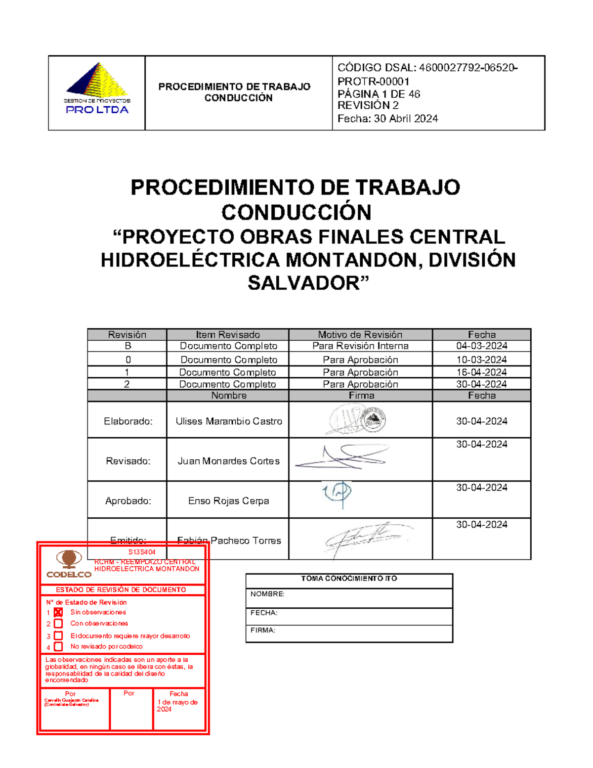 4600027280-06520- Protr-00001 (Rev 2) - PROCEDIMIENTO DE TRABAJO ...