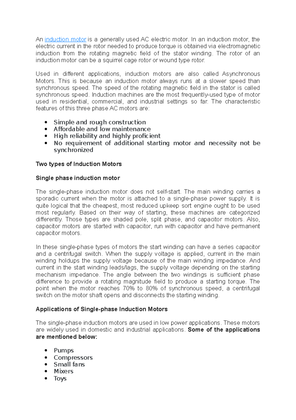 Induction motor - notes - An induction motor is a generally used AC ...