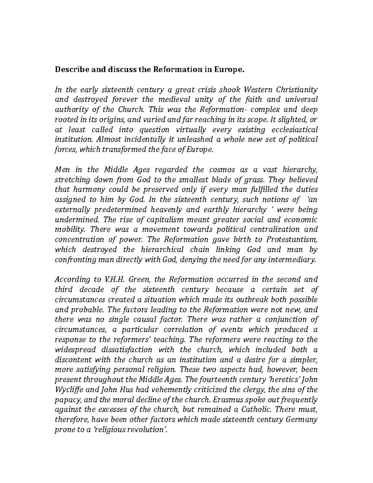 Reformation in Europe - In the early sixteenth century a great crisis ...