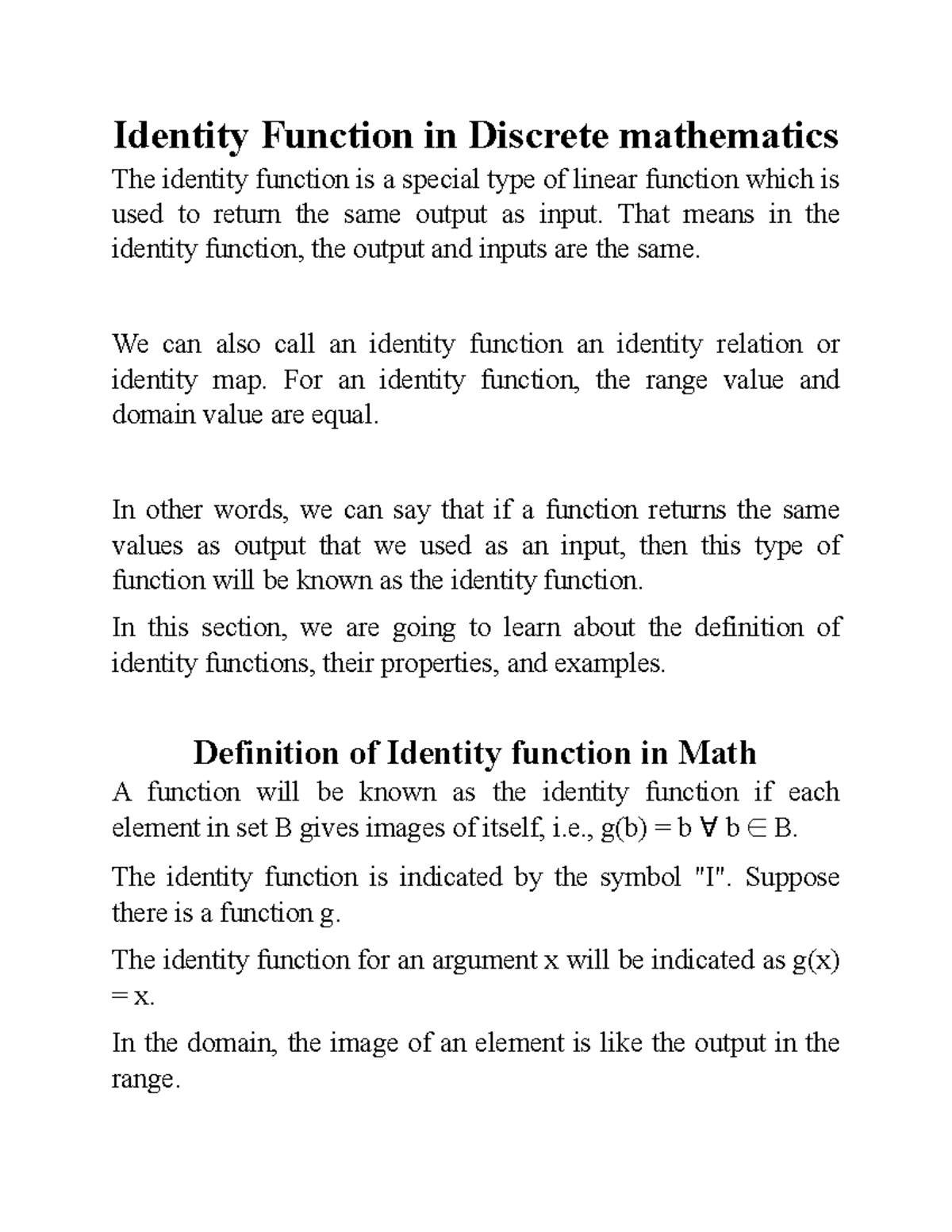 Identity And Injective Function Identity Function In Discrete