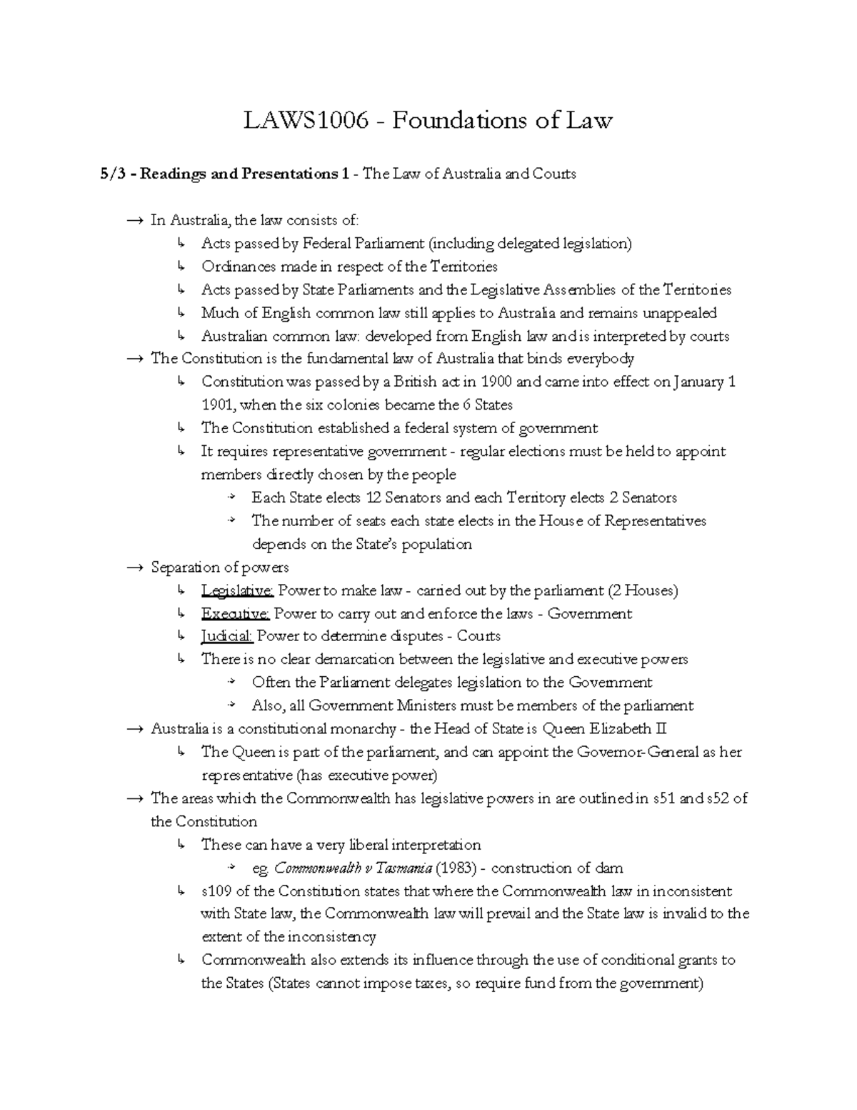 Distinction notes for foundations of law - LAWS1006 - Foundations of ...