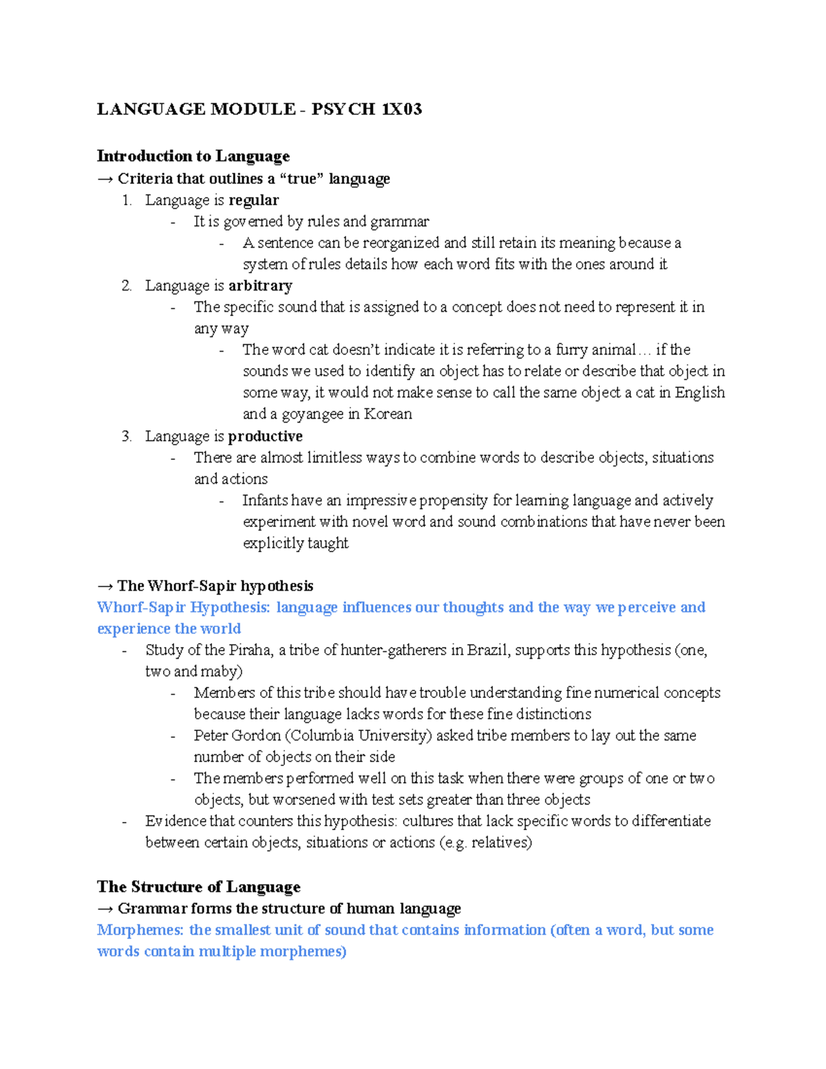 Language module notes - PSYCH 1X03 - PSYCH 1X03 - McMaster - Studocu