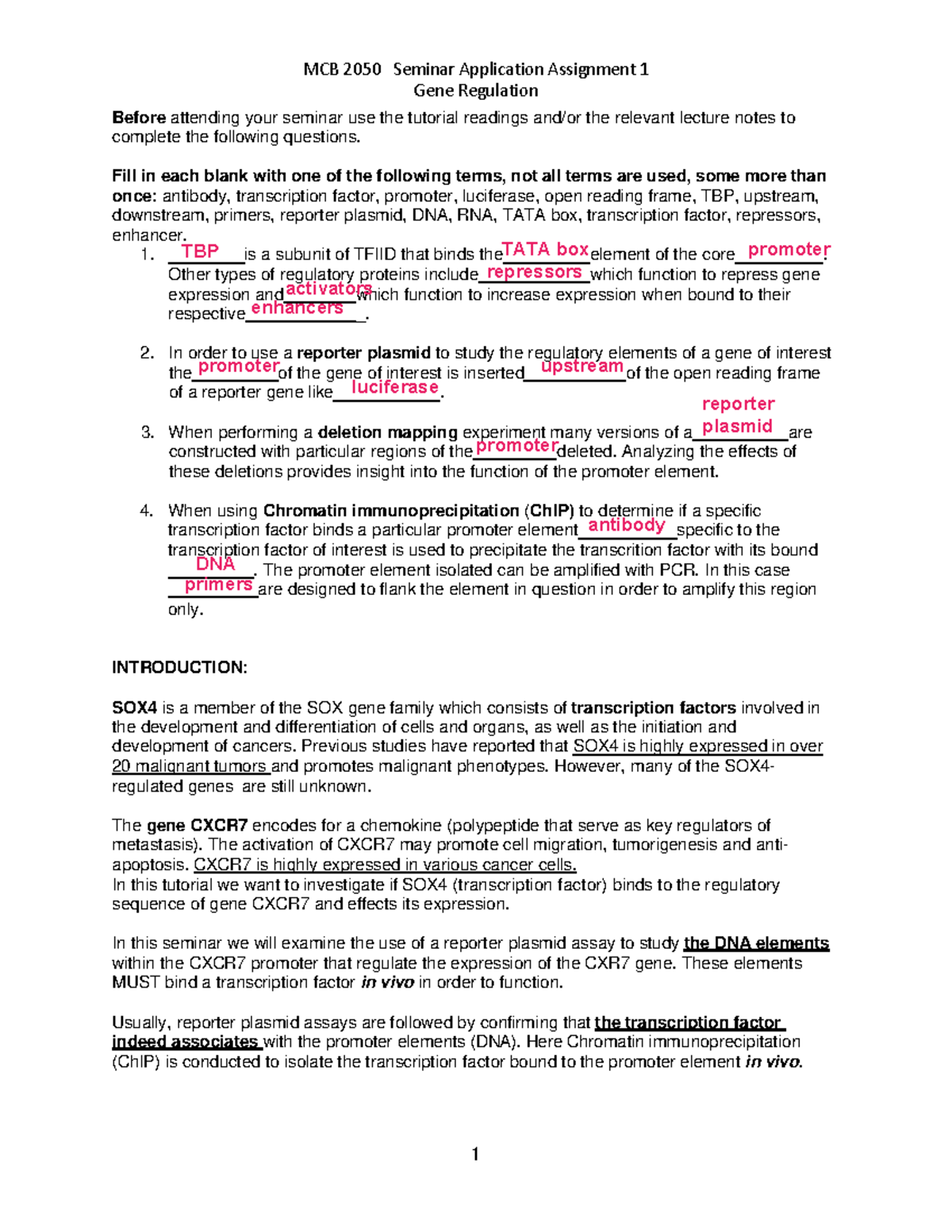 Gene regulation Seminar 1 PDF - MCB 2050 Seminar Application Assignment ...