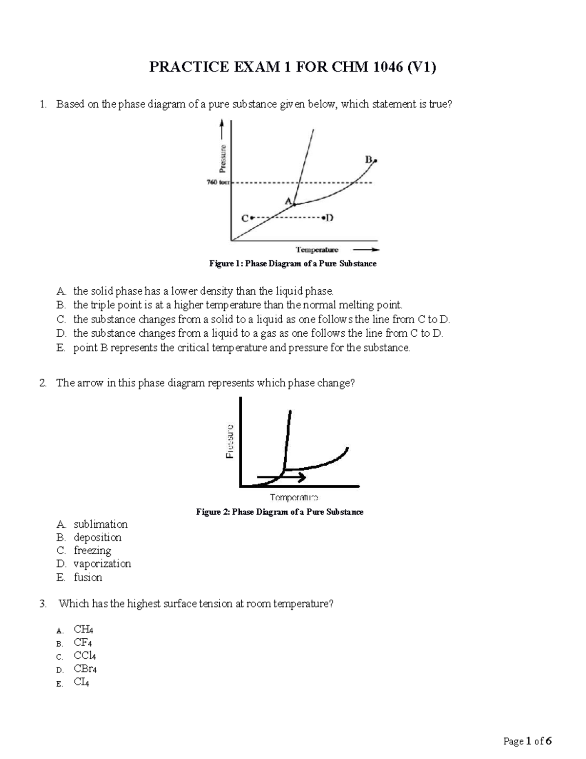 Practice Exam for Exam 1 - PRACTICE EXAM 1 FOR CHM 1046 (V1) Based on ...