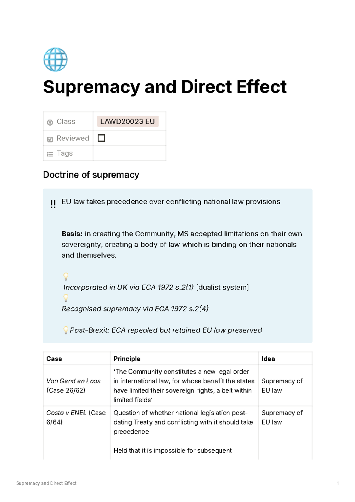 EU LC2 and LC3 - Complete review notes for LC2 and LC3: Direct Effect ...