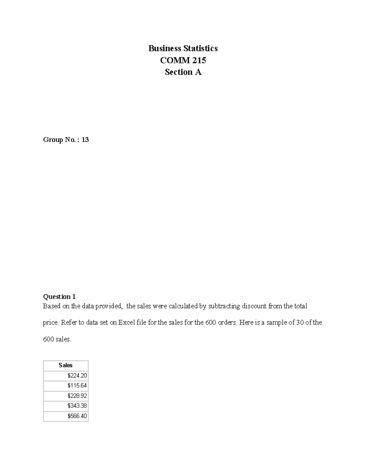 COMM 215 DAP Project - ... - Business Statistics COMM 215 Section A ...