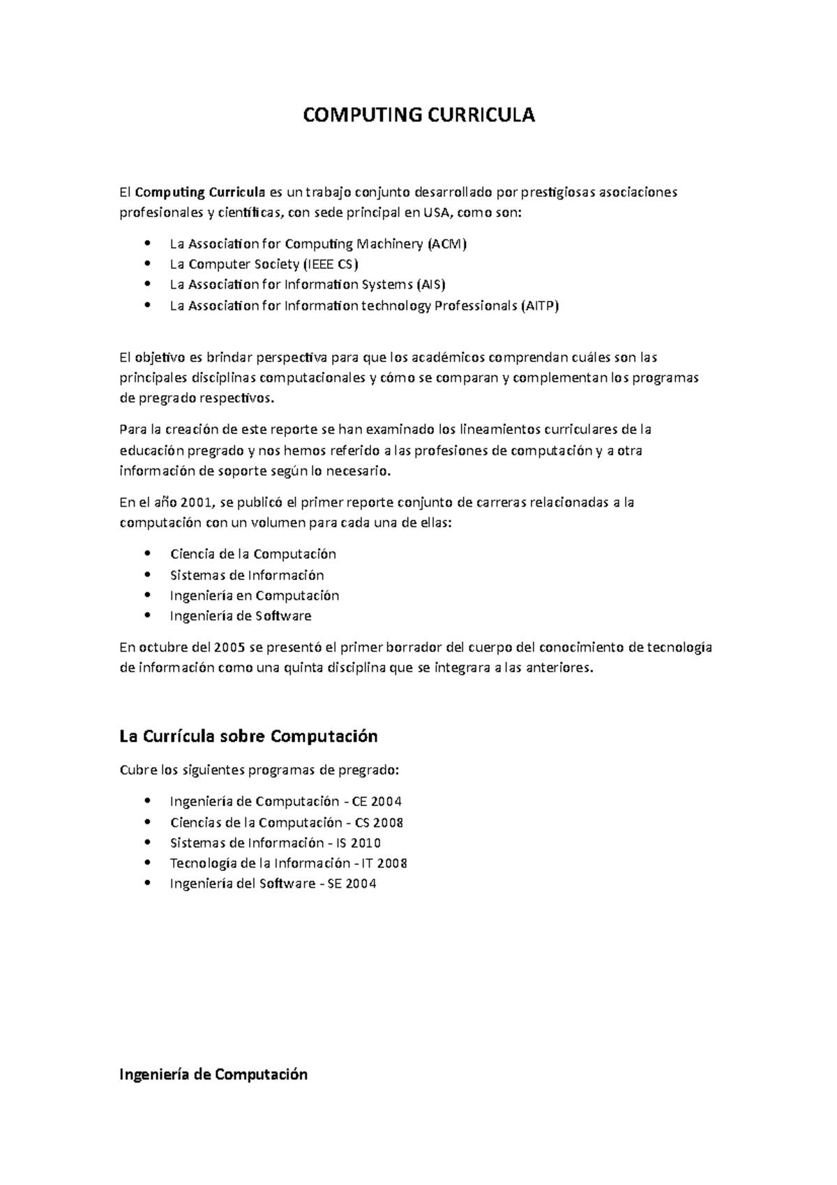 Computing Curricula - Nota: 7 - COMPUTING CURRICULA El Computing ...