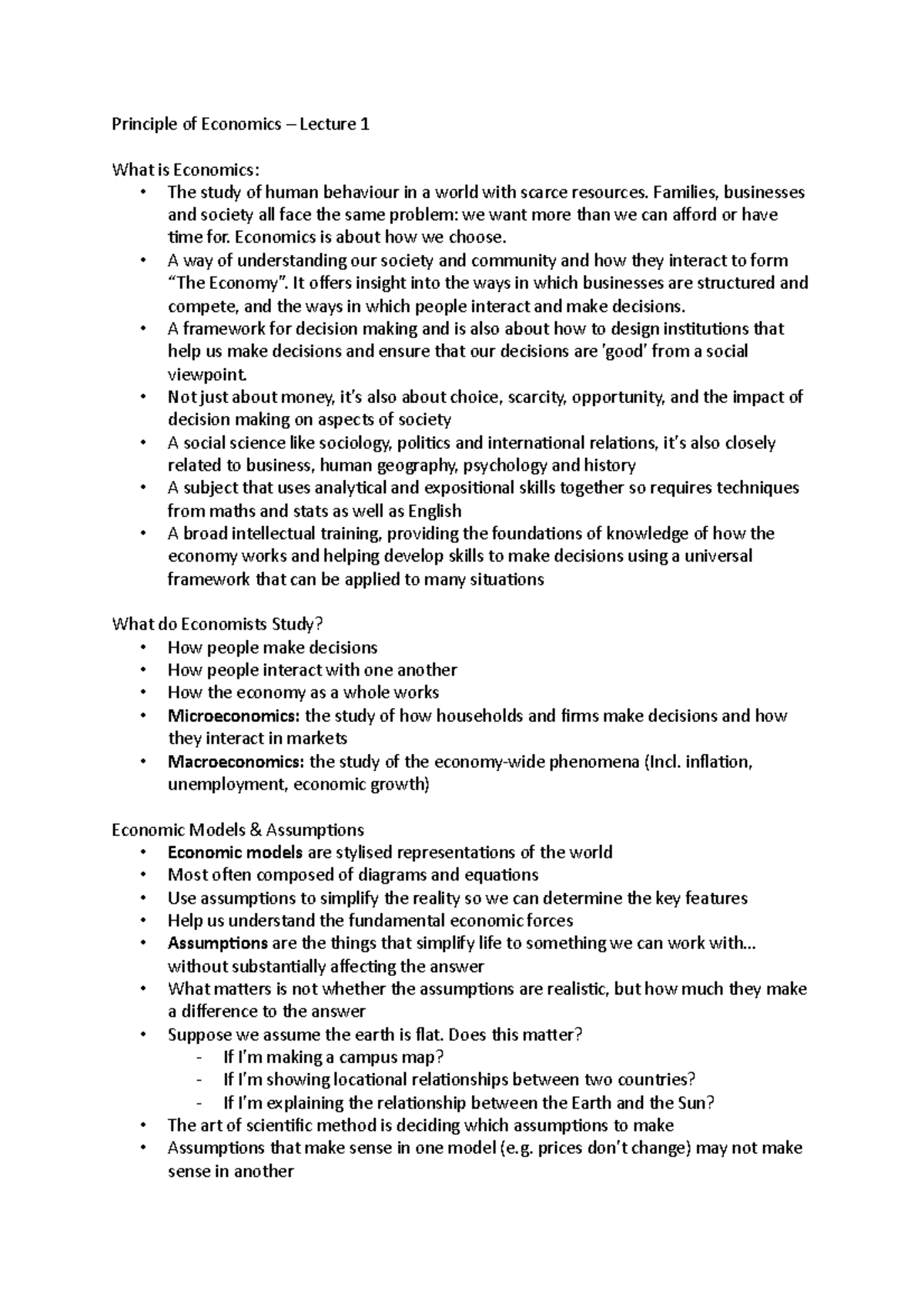 Week 1 Lecture - Economic fundamentals - Principle of Economics ...