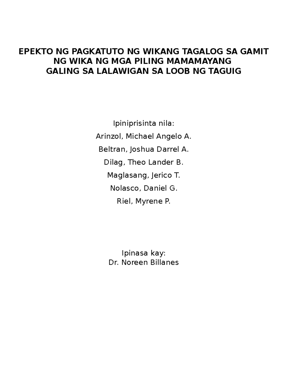 Epekto NG Pagkatuto NG Wikang Tagalog SA - EPEKTO NG PAGKATUTO NG ...