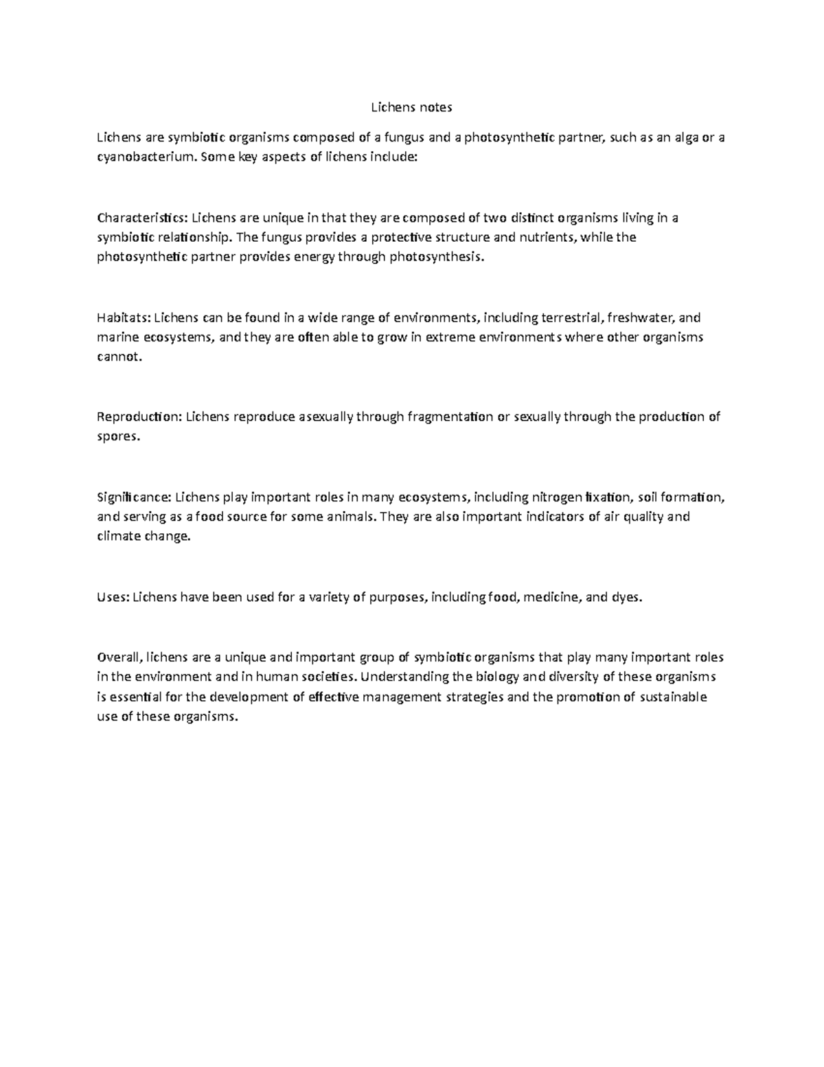 Lichens notes - Lichens notes Lichens are symbiotic organisms composed ...