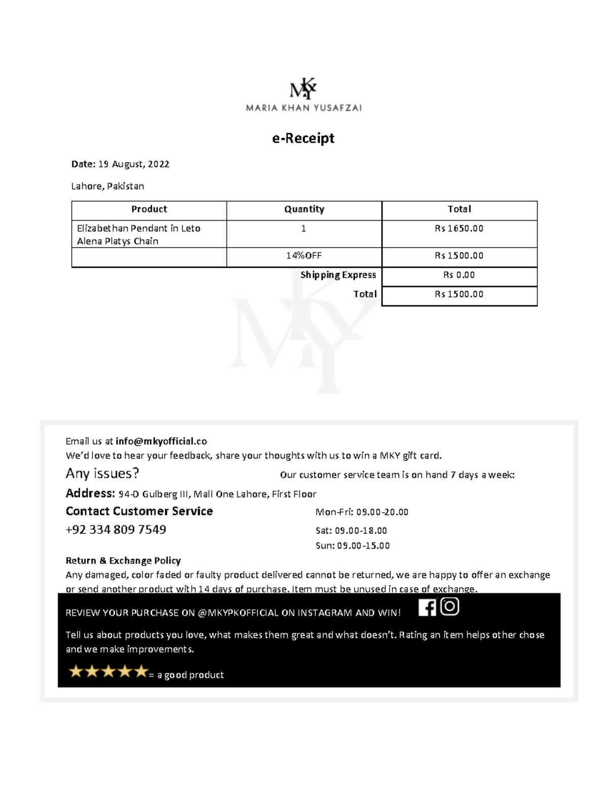 MKYe Receipt - Business Management - e-Receipt Date: 19 August, 2022 ...